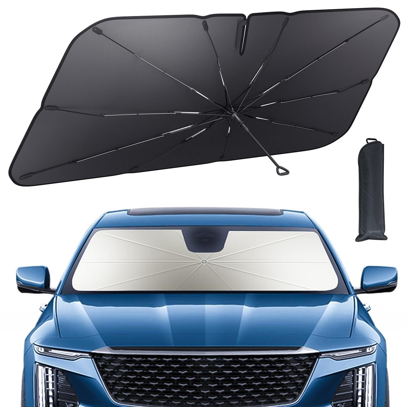 Car Windshield Sunshade Umbrella 5-Layer UV Block, 10-Rib Fiberglass ...