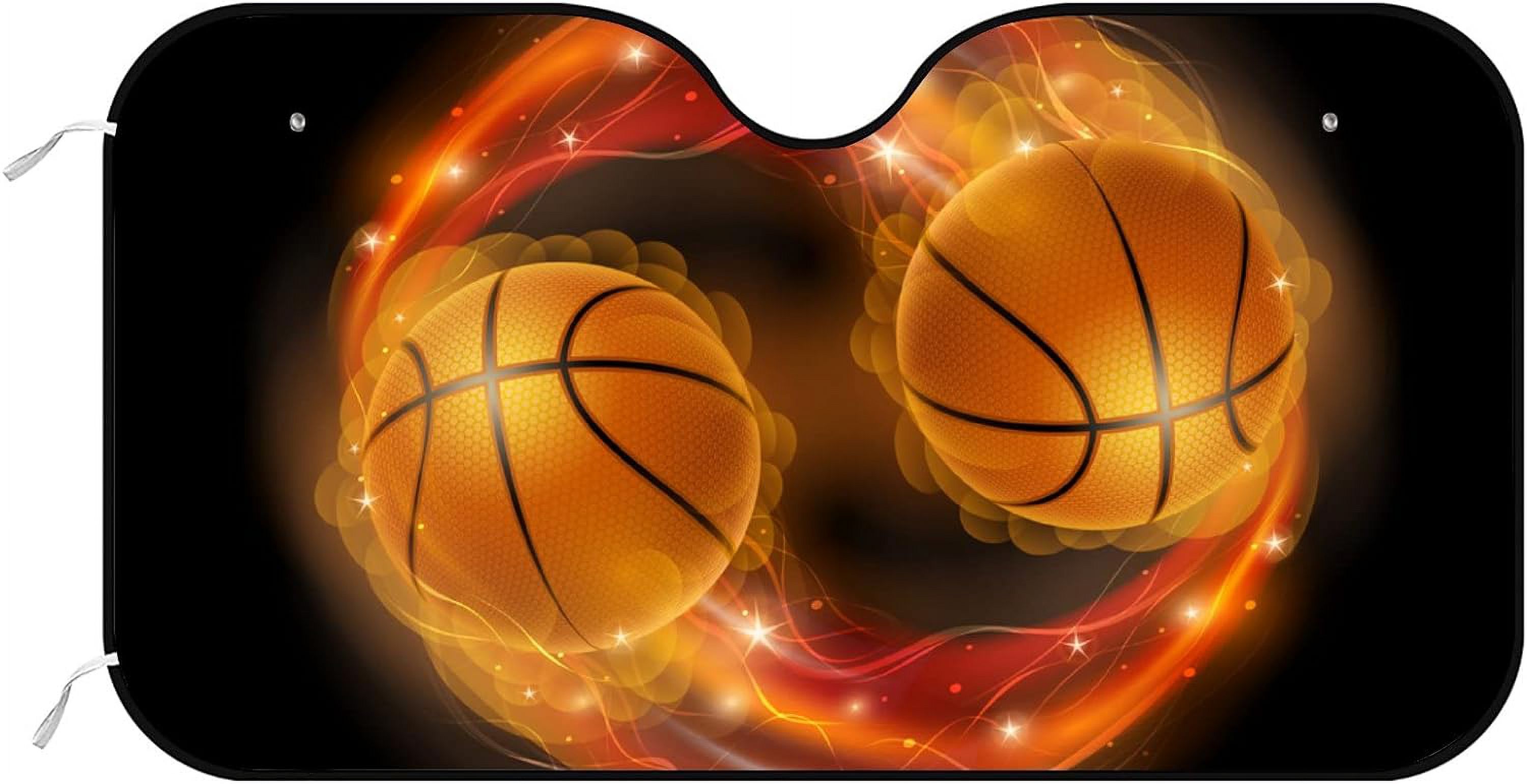 Car Windshield Sunshade Vintage Sports Basketball Fire Flames Sun Visor ...