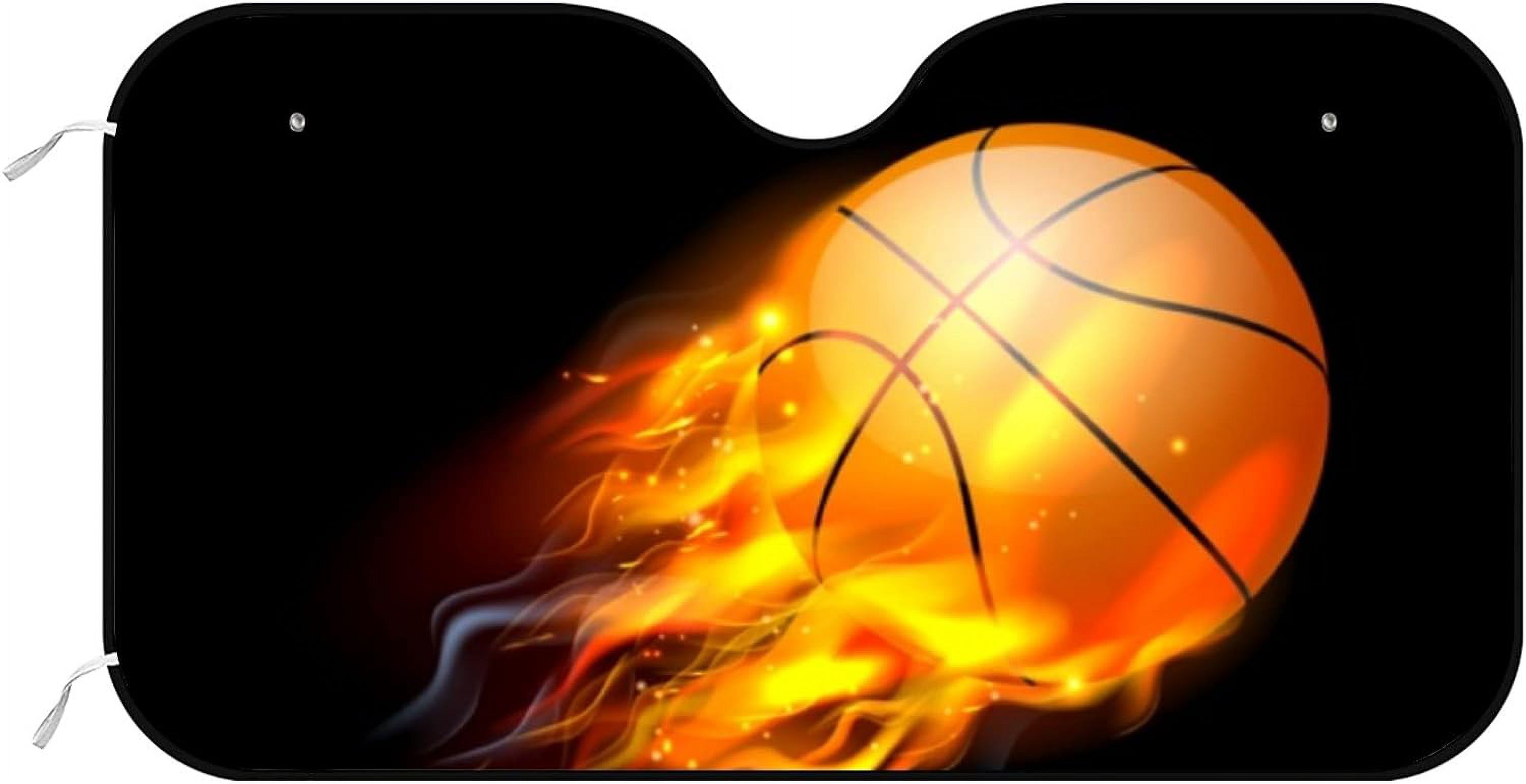 Car Windshield Sunshade Vintage Sports Basketball Fire Flames Sun Visor ...