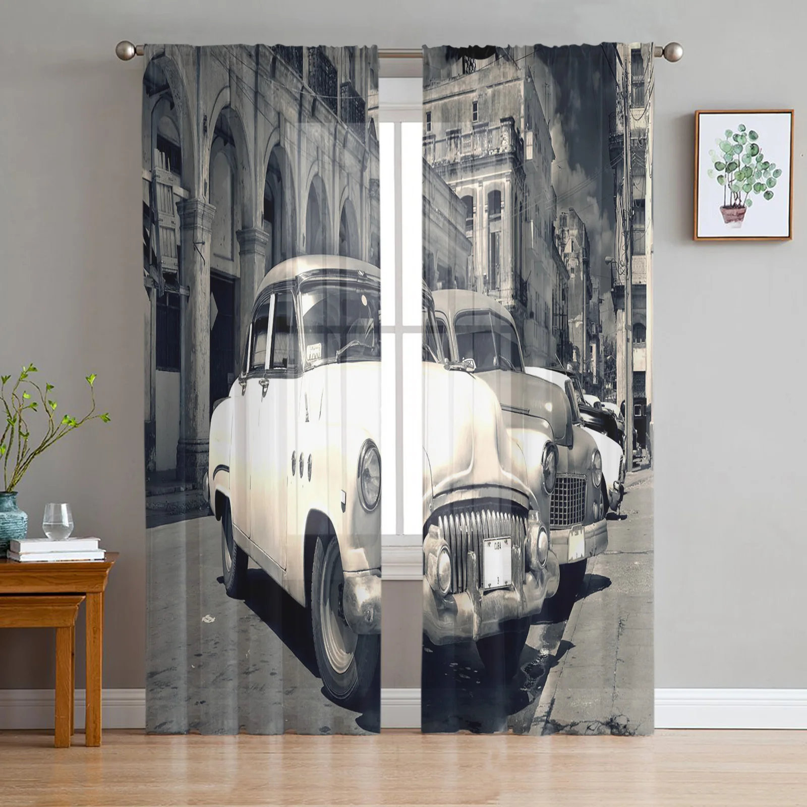Car Wings Icon Retro Tulle Curtains for Living Room Print Sheer Voile ...