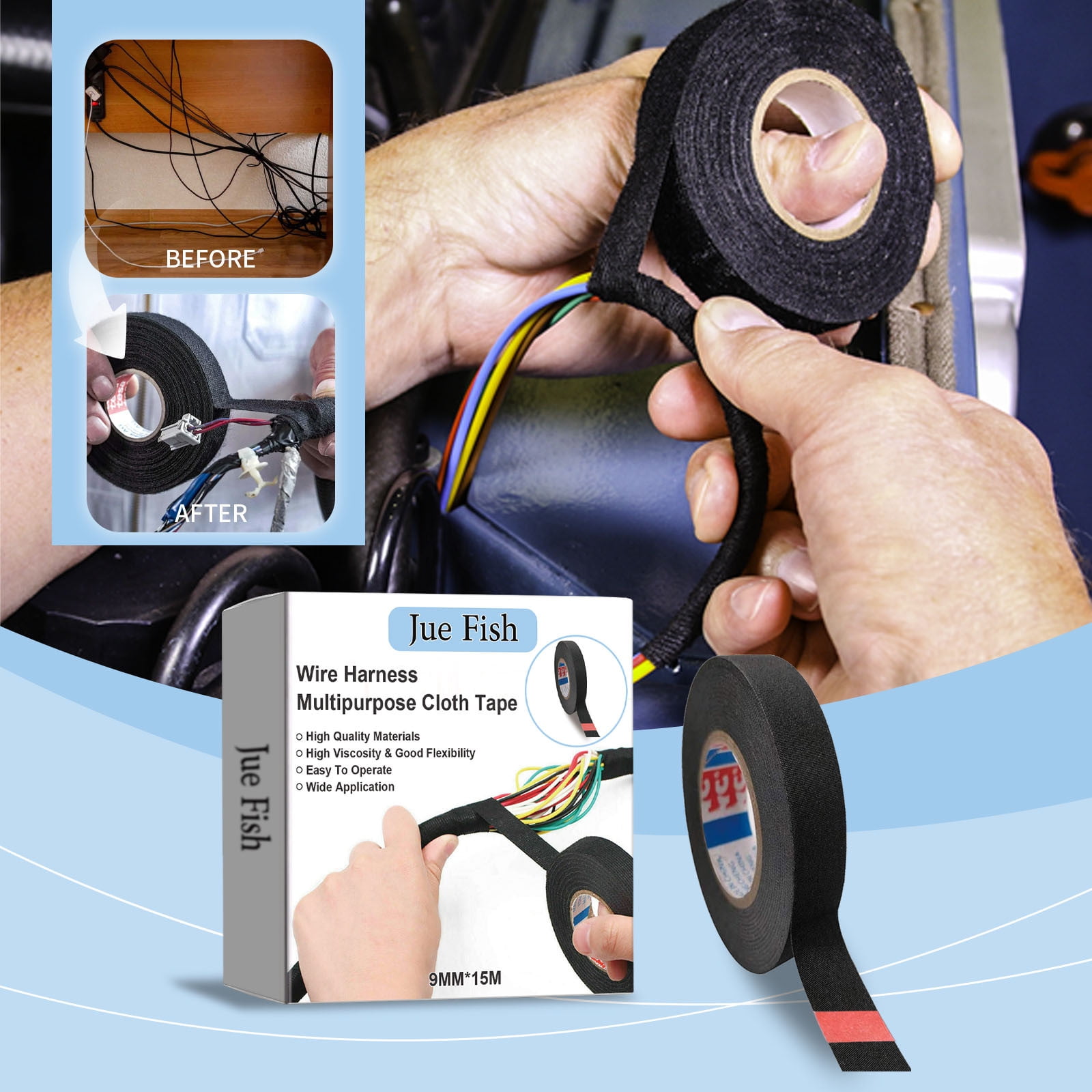 Car Wire Harness Automotive Cloth Tape,Adhesive High Noise Resistance ...