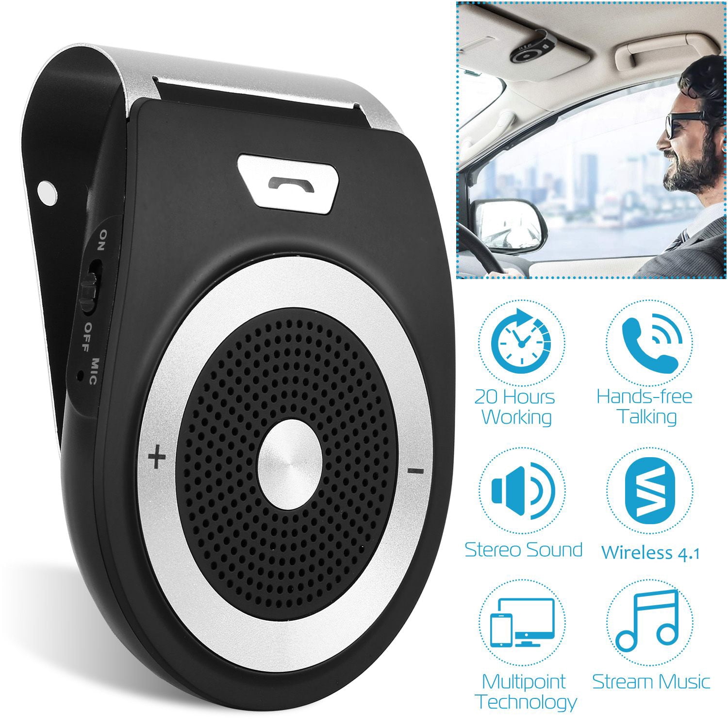 Car Wireless Speakerphone Wireless V4.1 In-Car Speaker Hands-free ...