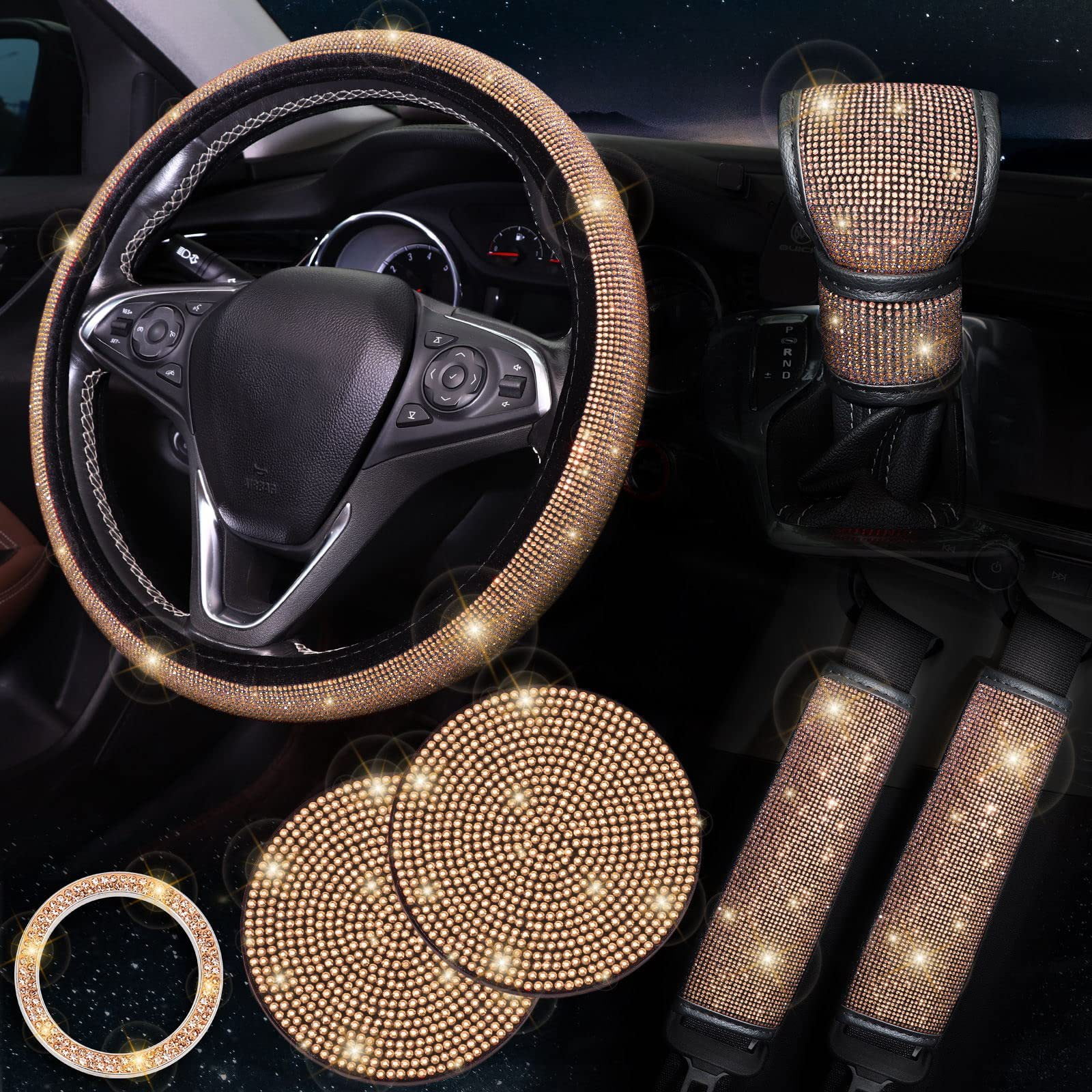 Car artificial diamond 7-piece set, shiny rhinestone car interior ...