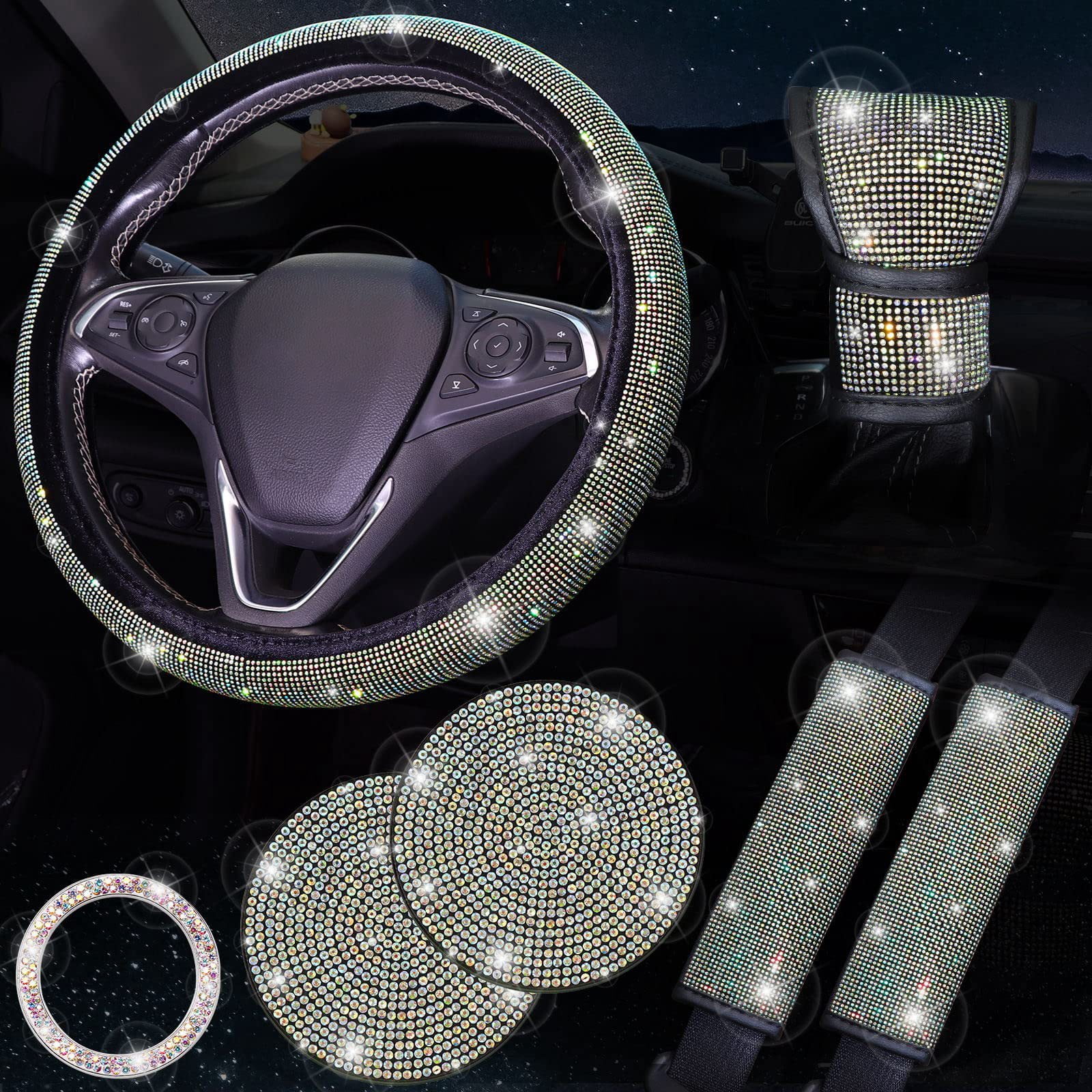 Car artificial diamond 7-piece set, shiny rhinestone car interior ...