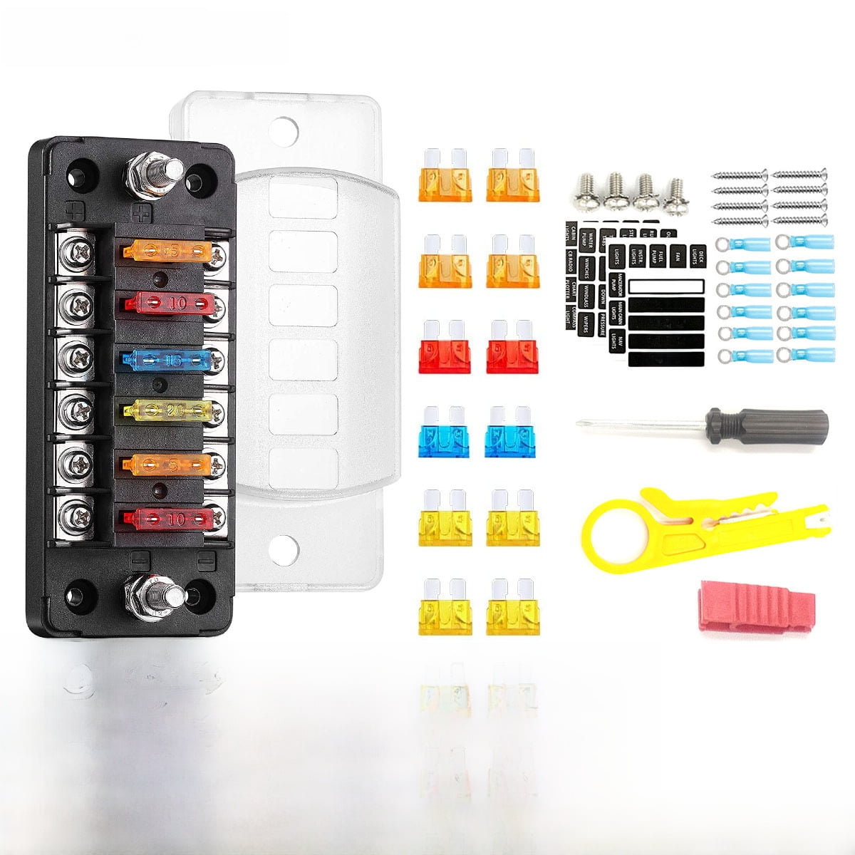 Car fuse holder 6-way positive and negative fuse box with LED light ...