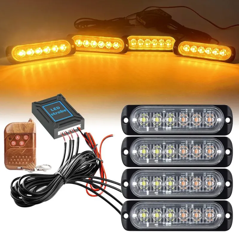 Car grille flashing light waterproof one to four 6LED wireless remote ...