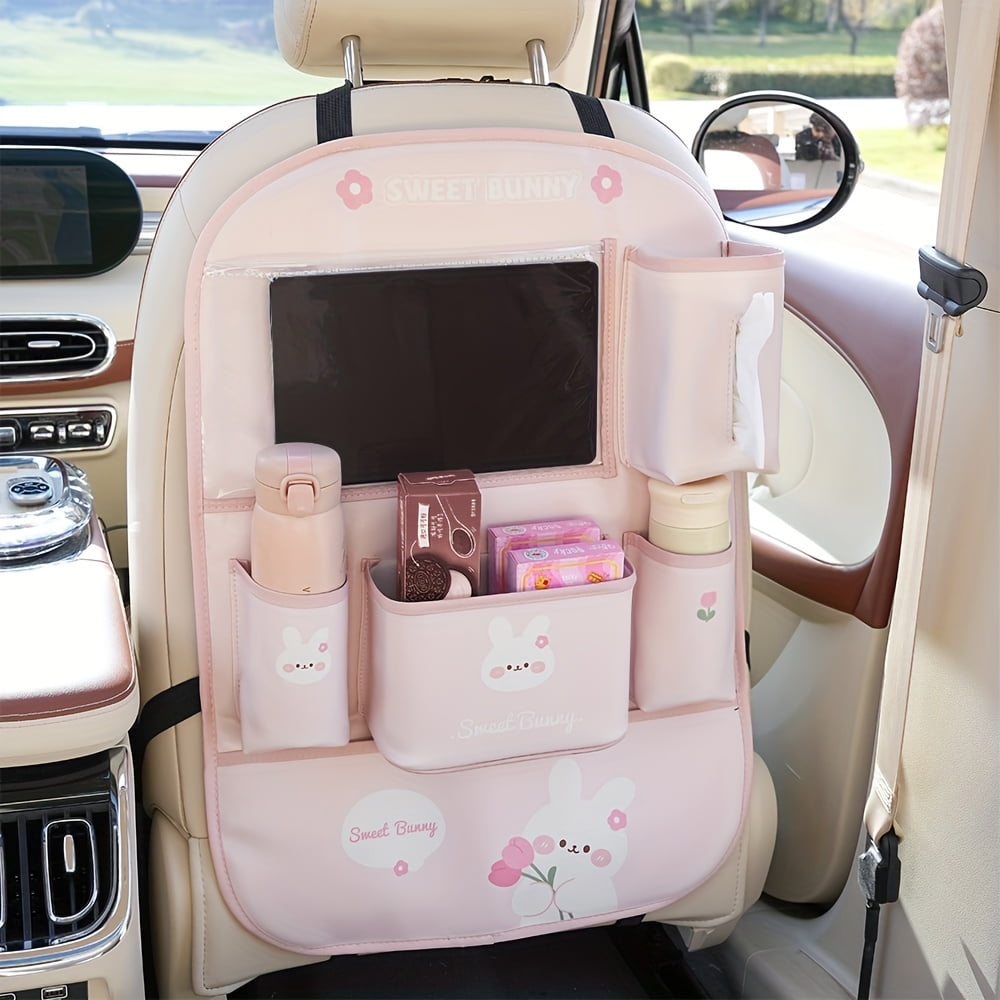 Car seat back storage bag, cute cartoon bear design, car-mounted ...