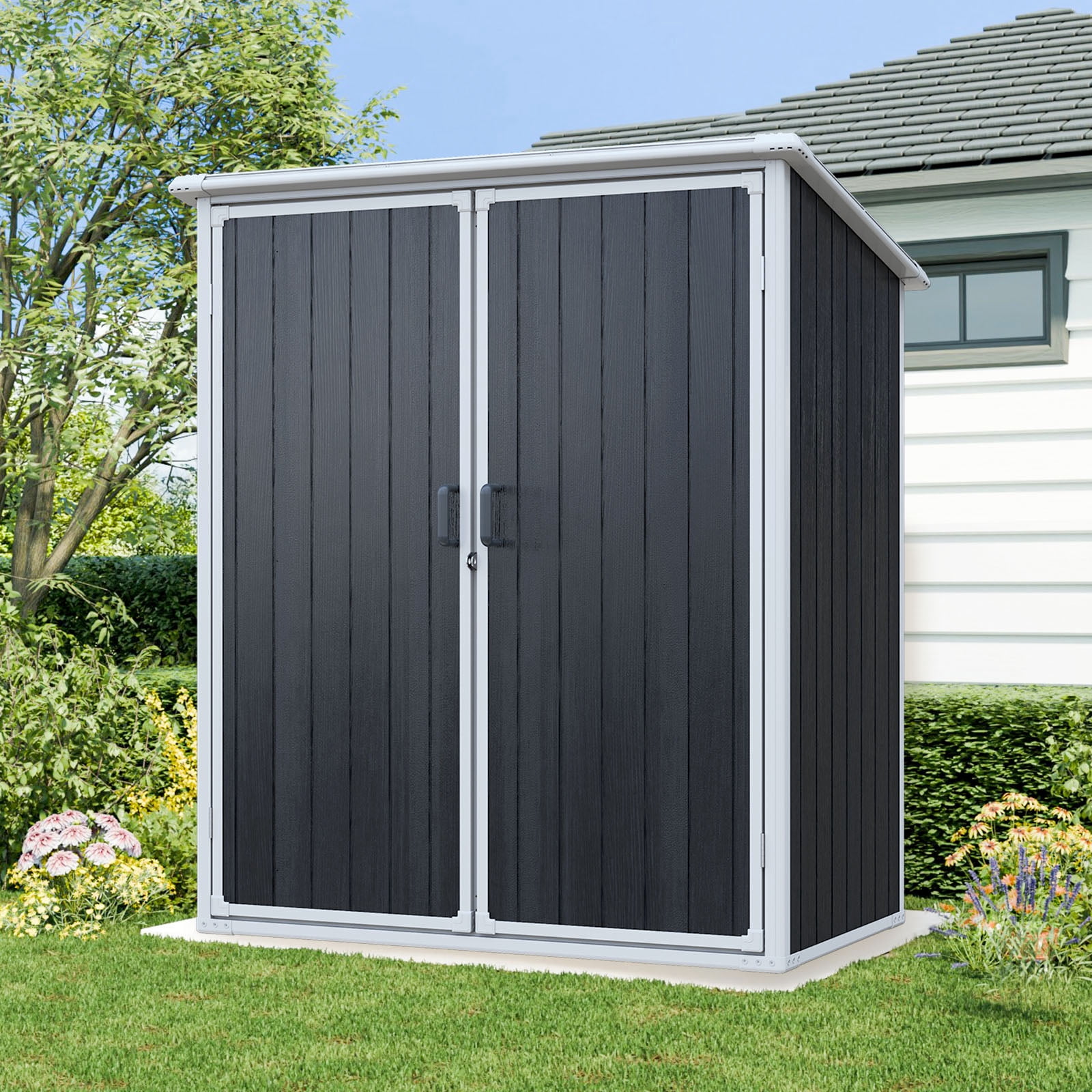 CarButler 5x3ft Outdoor Storage Shed Waterproof Resin Cabinet Tool Shed ...