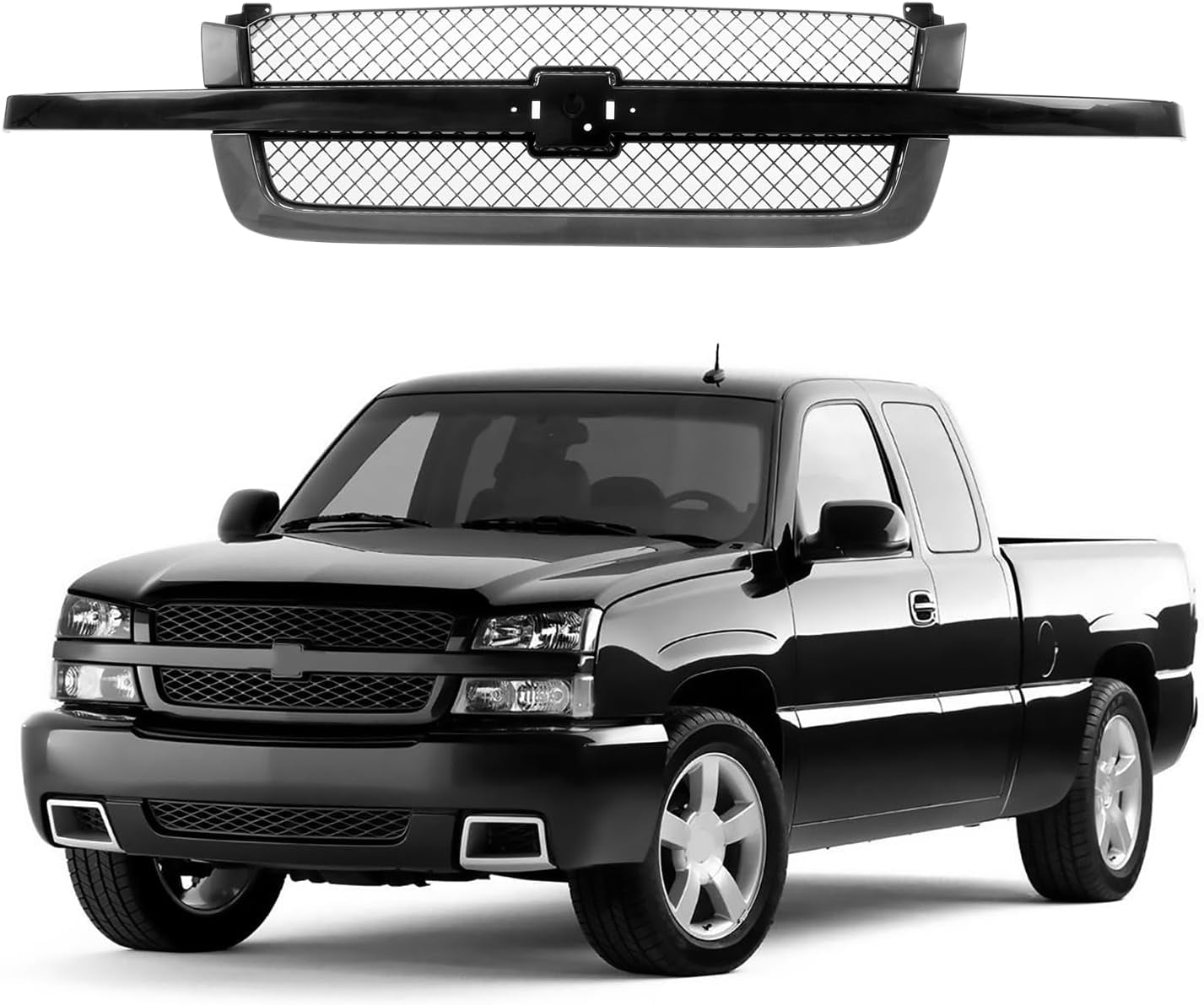 CarPartsDepot Front Grille Grill Black Center Bar With Gray Mesh Insert ...