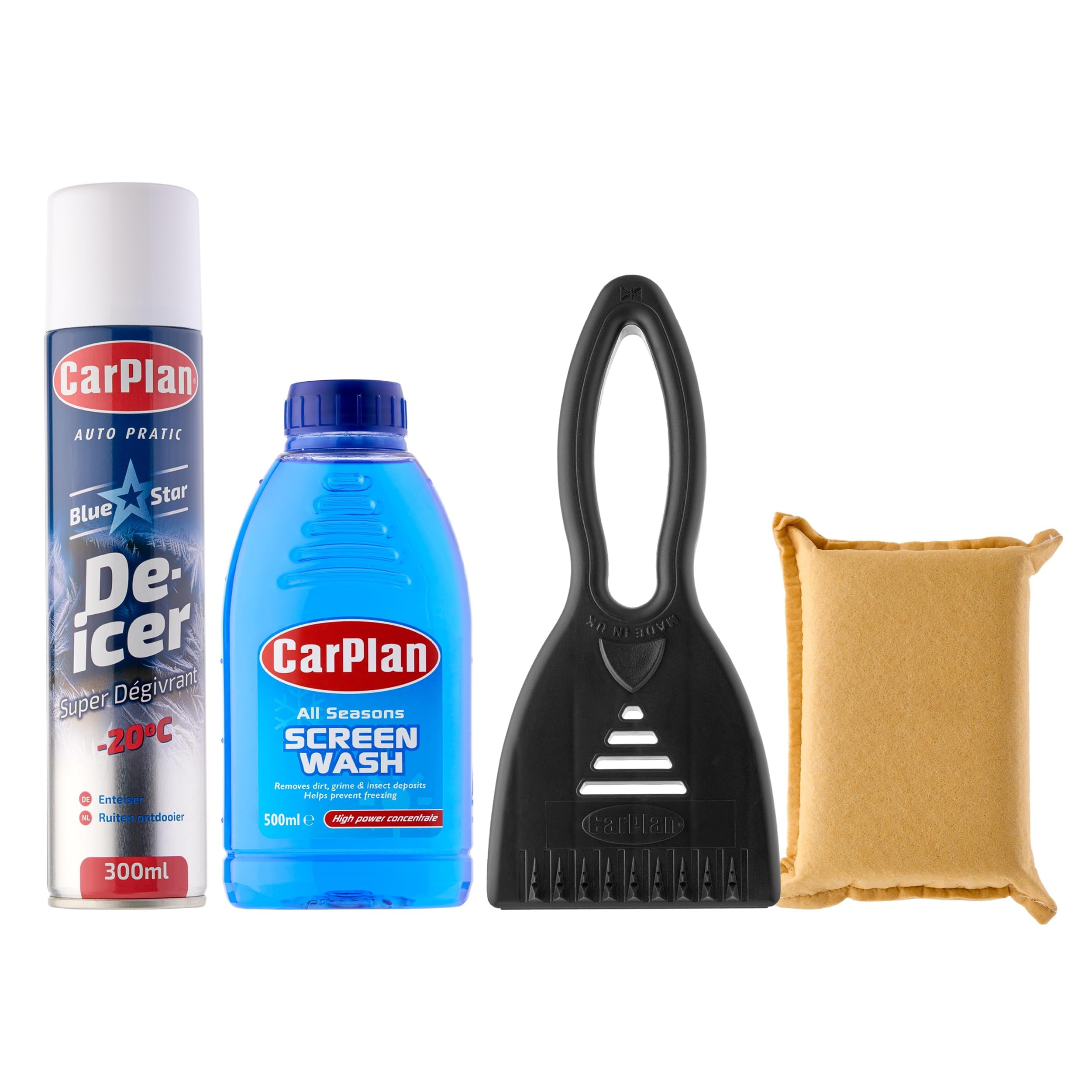 CarPlan Winter Essentials Kit, 4 Piece Set - Ice Scraper, De-Icer Spray ...
