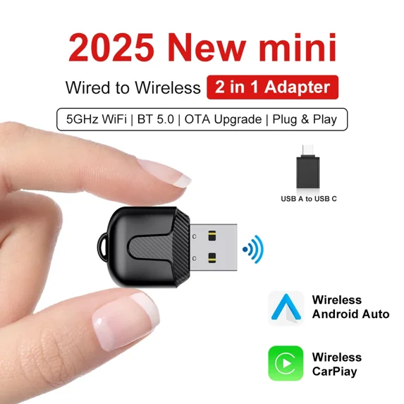 CarPlay Android Auto Adapter Wired To Wireless 5GHz WiFi5.0, /type-c ...