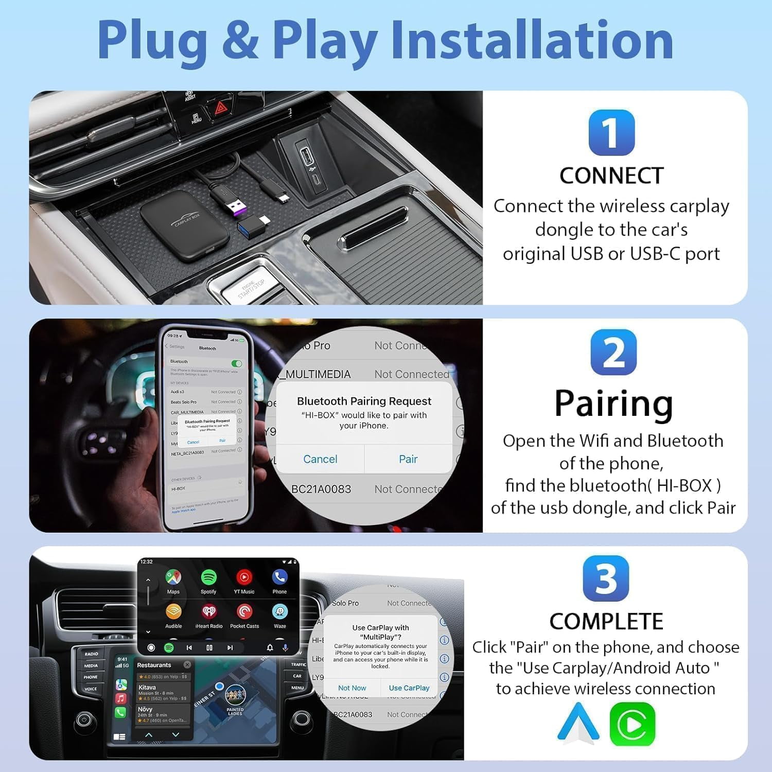 CarPlay Wireless Adapter，3 in 1 Wireless CarPlay Adapter， 2025 Upgraded ...