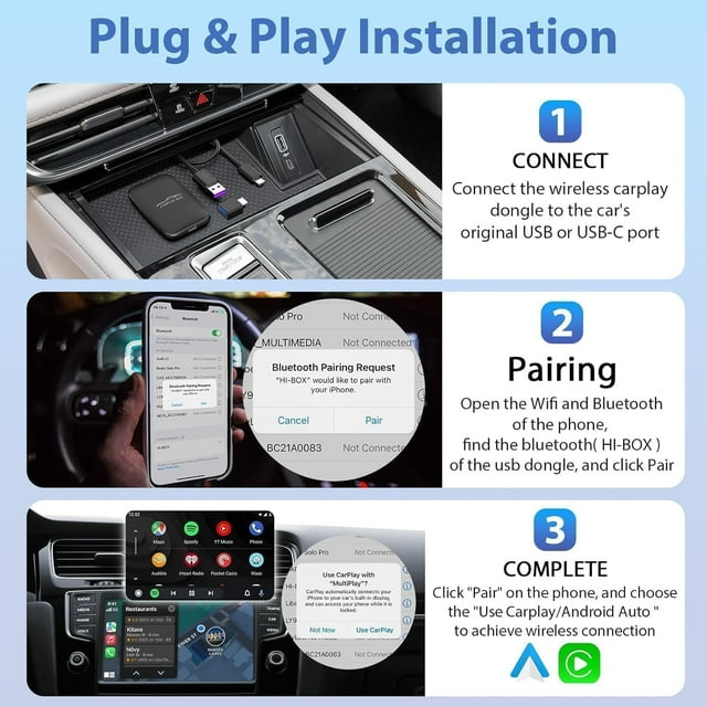 CarPlay Wireless Adapter，3 in 1 Wireless CarPlay Adapter， 2025 Upgraded ...
