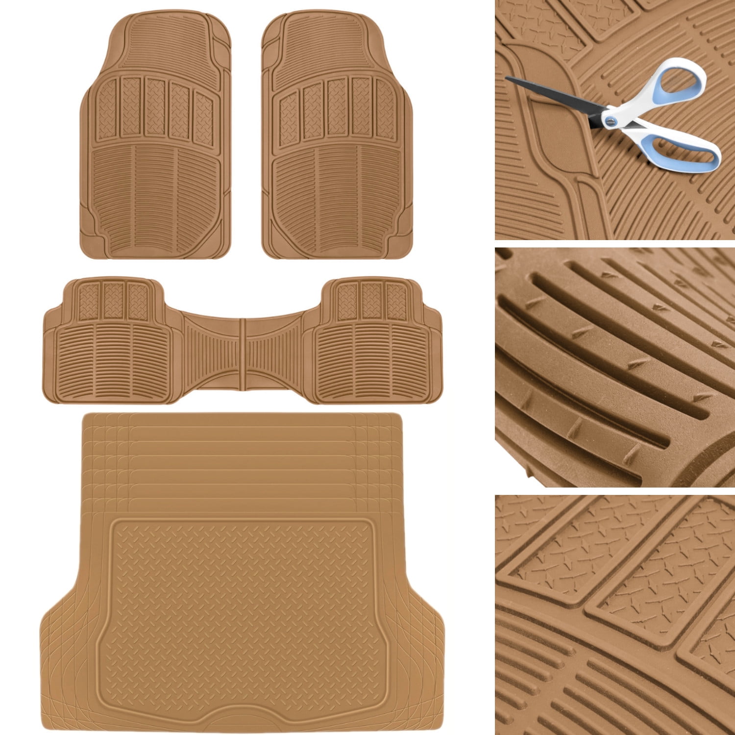 CarXS Proliners Classic Rubber Car Floor Mats - 4pc Front & Rear +Trunk ...