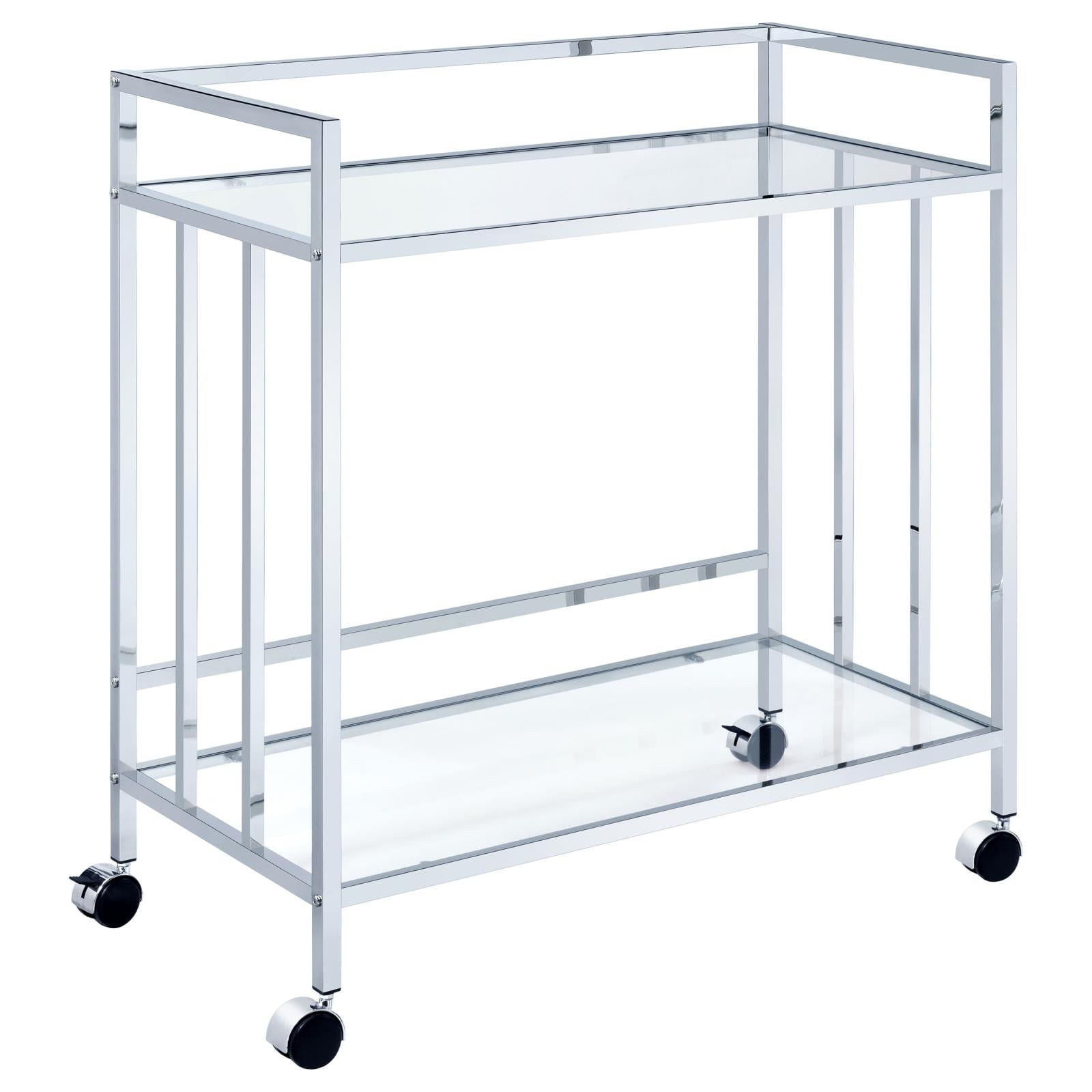 Coaster Cara Contemporary Rectangular Glass Bar Cart in Chrome and ...