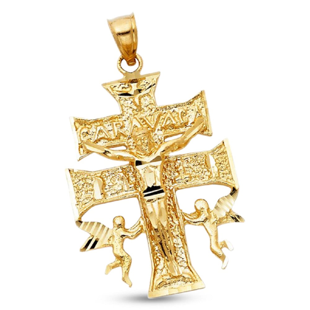 Cara Vaca Crucifix Pendant Solid 14k Yellow Gold Jesus Cross Charm ...