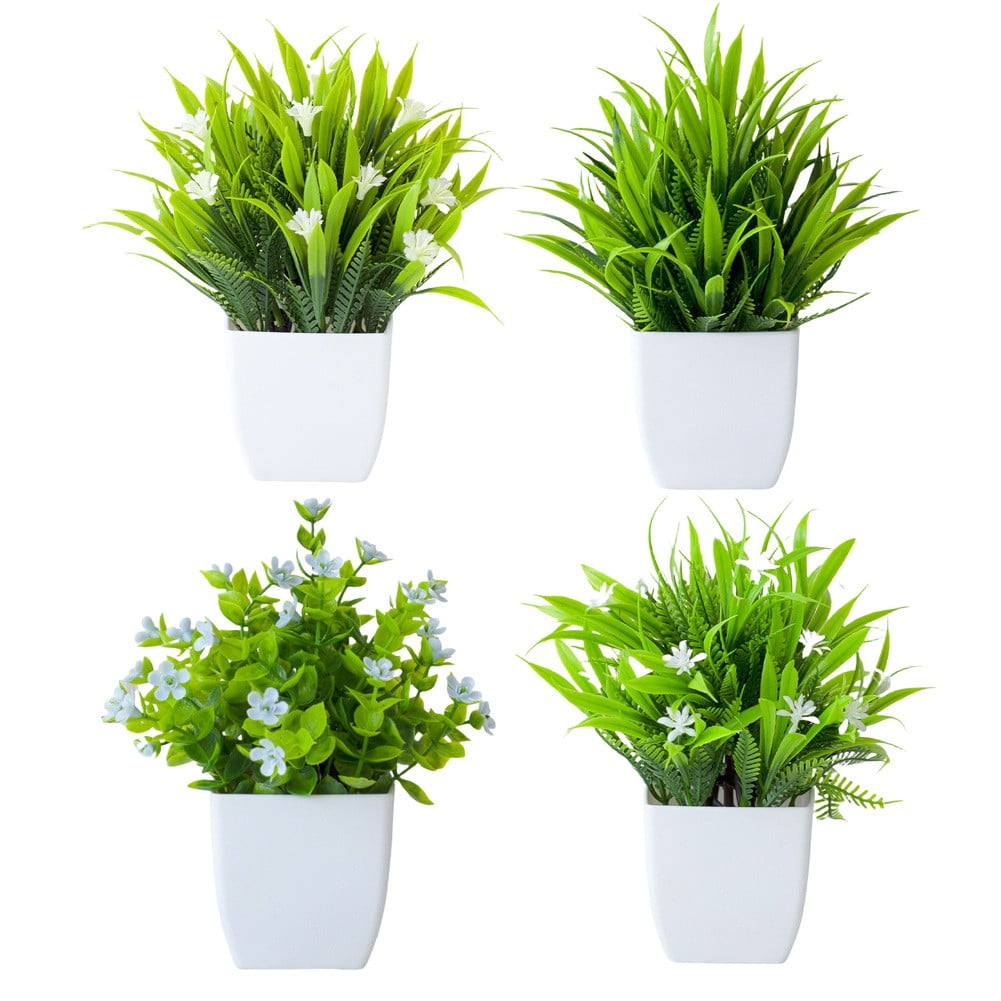 CaraMart 4Pcs Small Artificial Plants Indoor Greenery Potted Fake ...