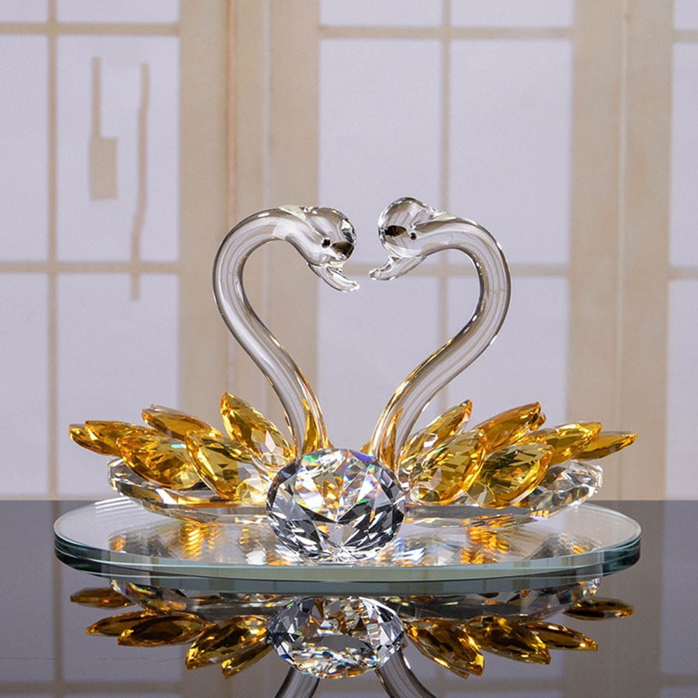CaraMart Swan Figurines Glass Swans Ornaments Paperweight Diamond ...