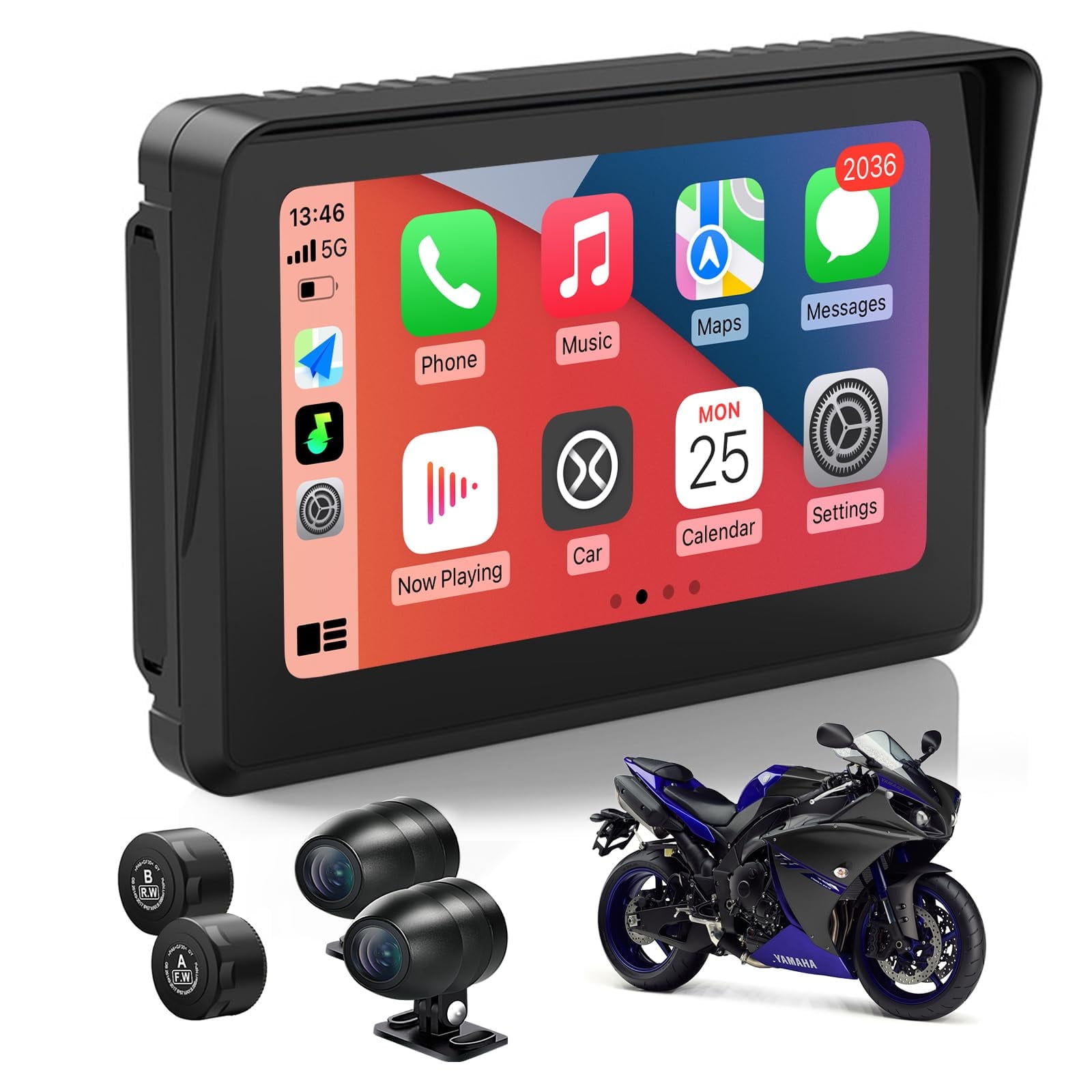 Carabc 5" Motorcycle Carplay Screen, with GPS Navigation IPX7 ...