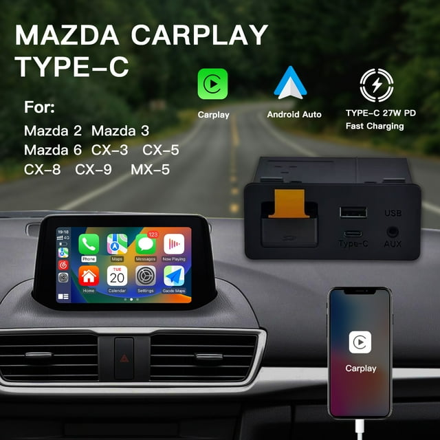 [Carabc] TYPE-C wired CarPlay Android Auto OEM Retrofit USB HUB for Mazda 2 3 6 CX3 CX5 CX8 CX9 ...
