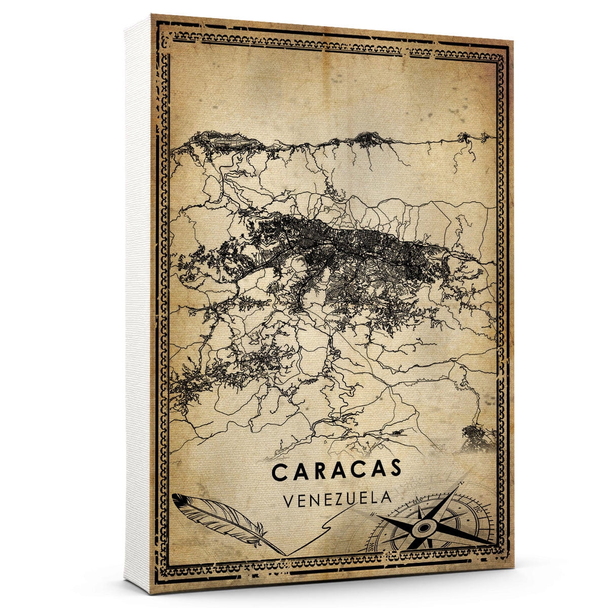Caracas Vintage Map Prints Canvas, Venezuela Map Art Canvas, Canvas ...