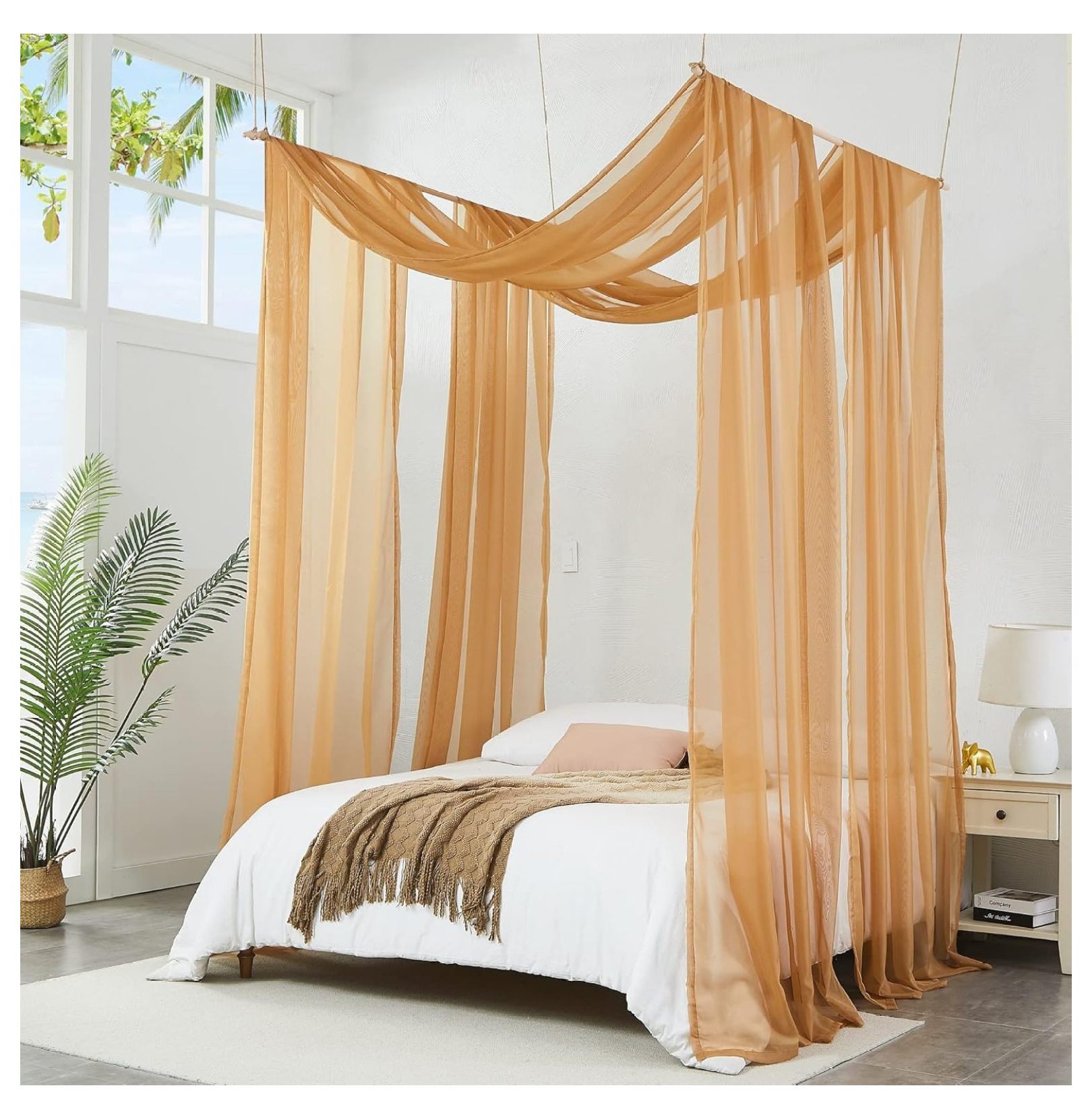 Caramel Canopy Bed Curtains Set of 2, 55x144 Inch - Bed Canopy for ...