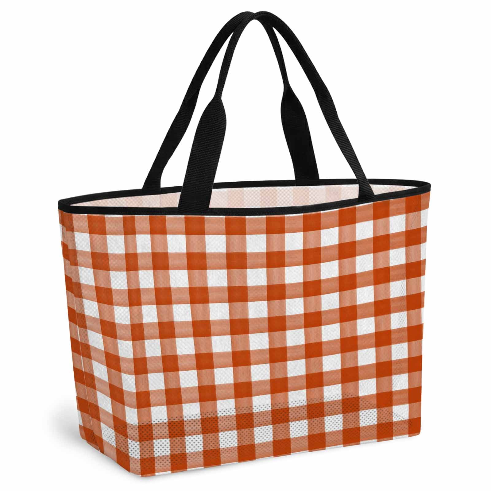 Caramel Plaid Beach Bag for Women, Large Breathable Mesh Beach Tote Bag ...