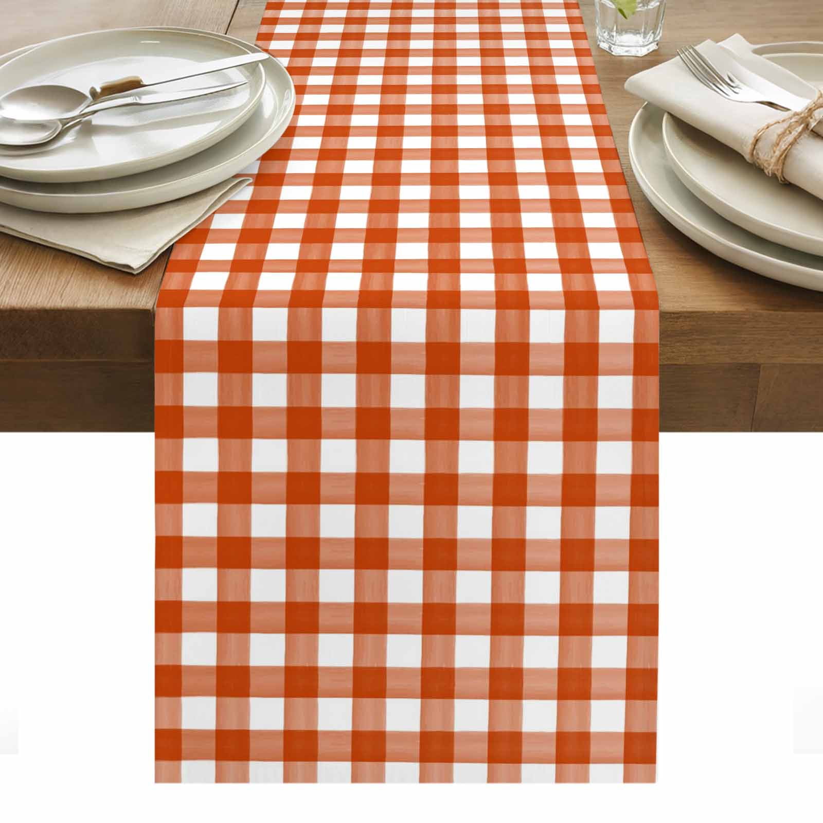 Caramel Plaid Table Runner Farmhouse Country Orange Buffalo Checkered ...