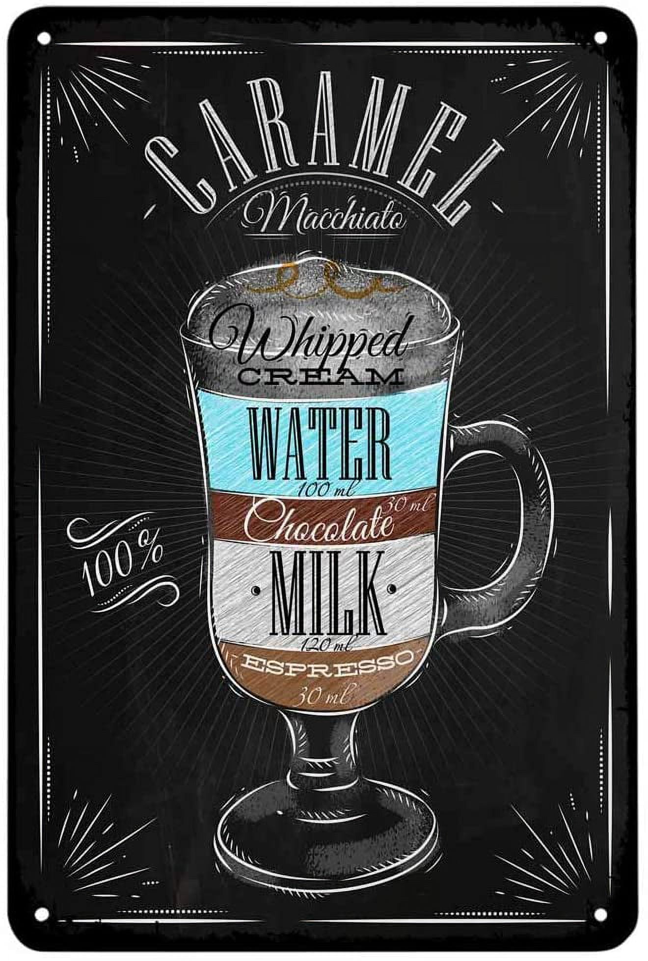Caramel Tin Sign,Cream Water Chocolate Milk Cafe Glass Mix Striped ...
