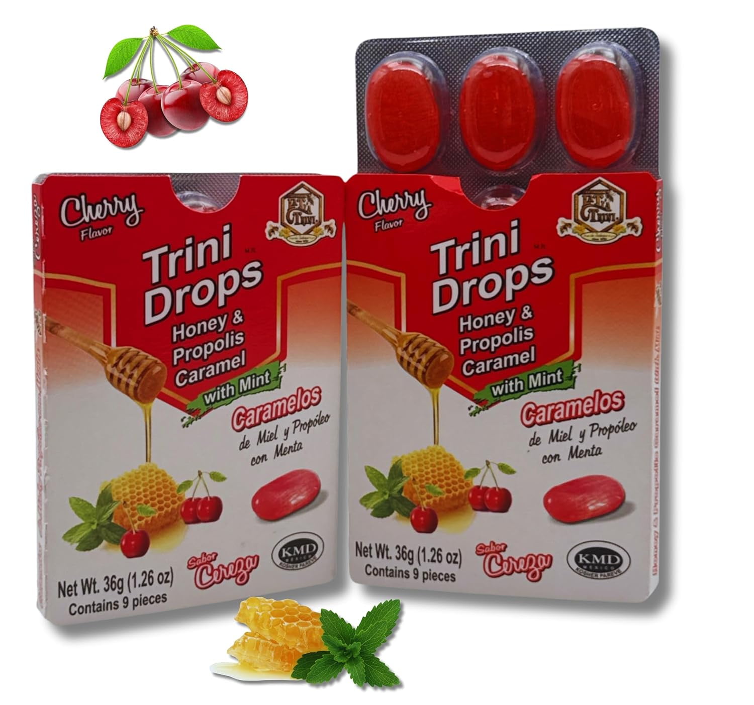 Caramelos de propoleo-menta & Cereza, Paquete de 2 (9 piezas cada cartea) La Tia Trini ...