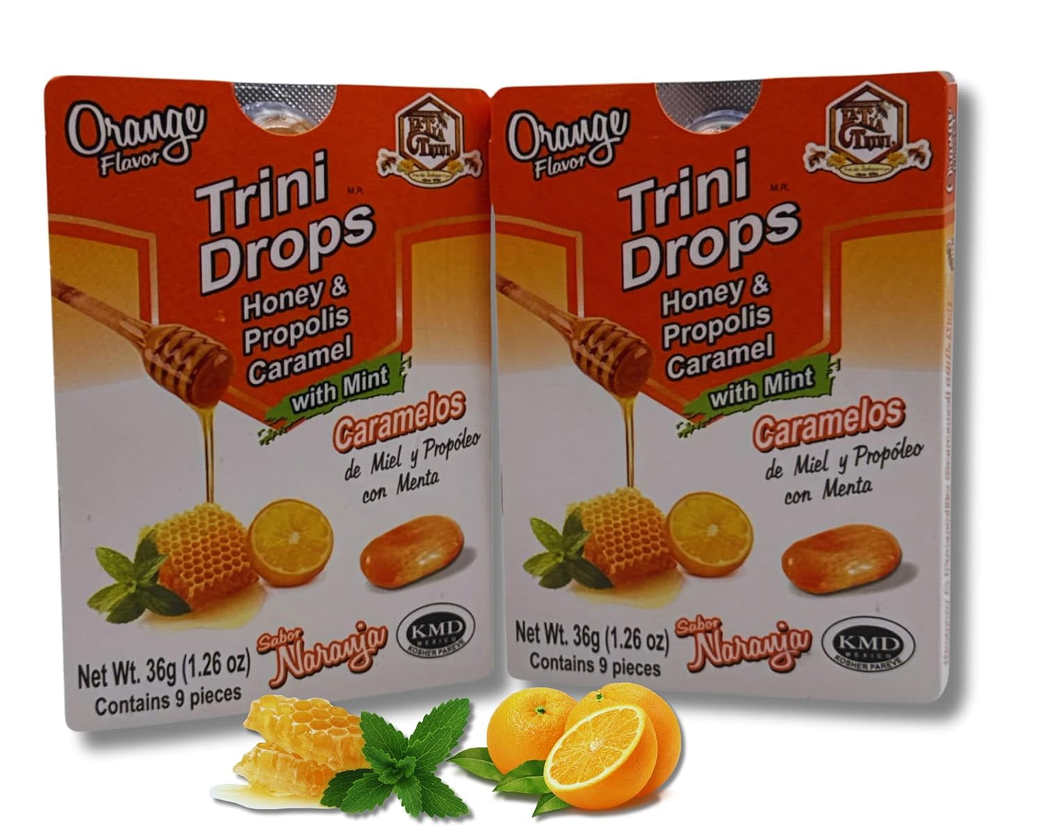Caramelos de propoleo-menta & Naranja, Paquete de 2 (9 piezas cada ...