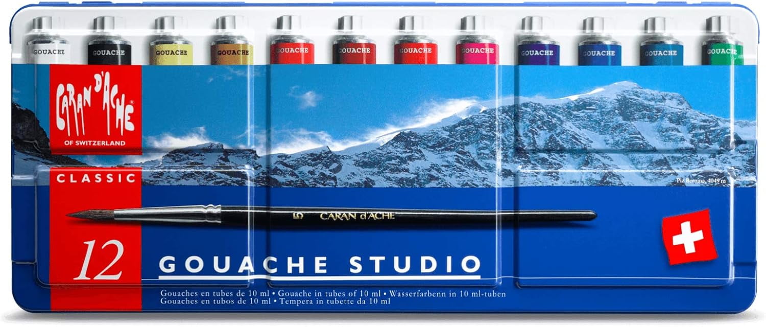 Caran D'Ache Paint Tubes, Gouache Studio, 12 Colors, Pack of 1 ...