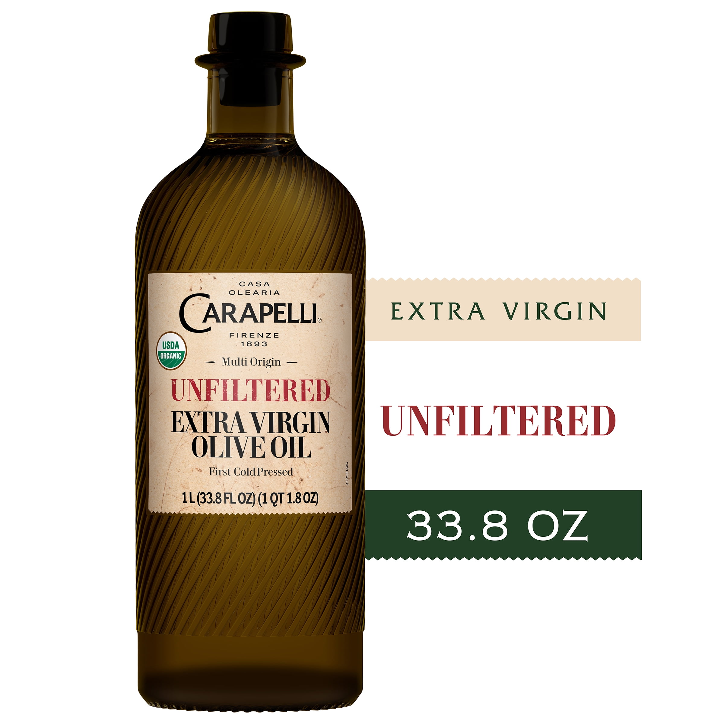 Carapelli Organic Unfiltered Extra Virgin Olive Oil, Cold Pressed, 33.8 ...