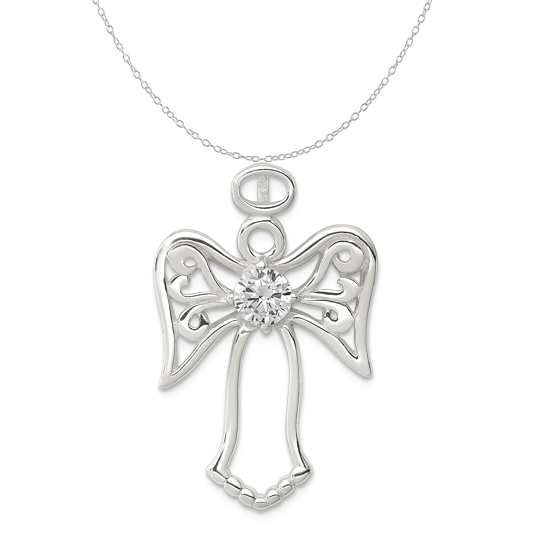 Carat in Karats Sterling Silver Polished Finish CZ Angel Charm Pendant ...