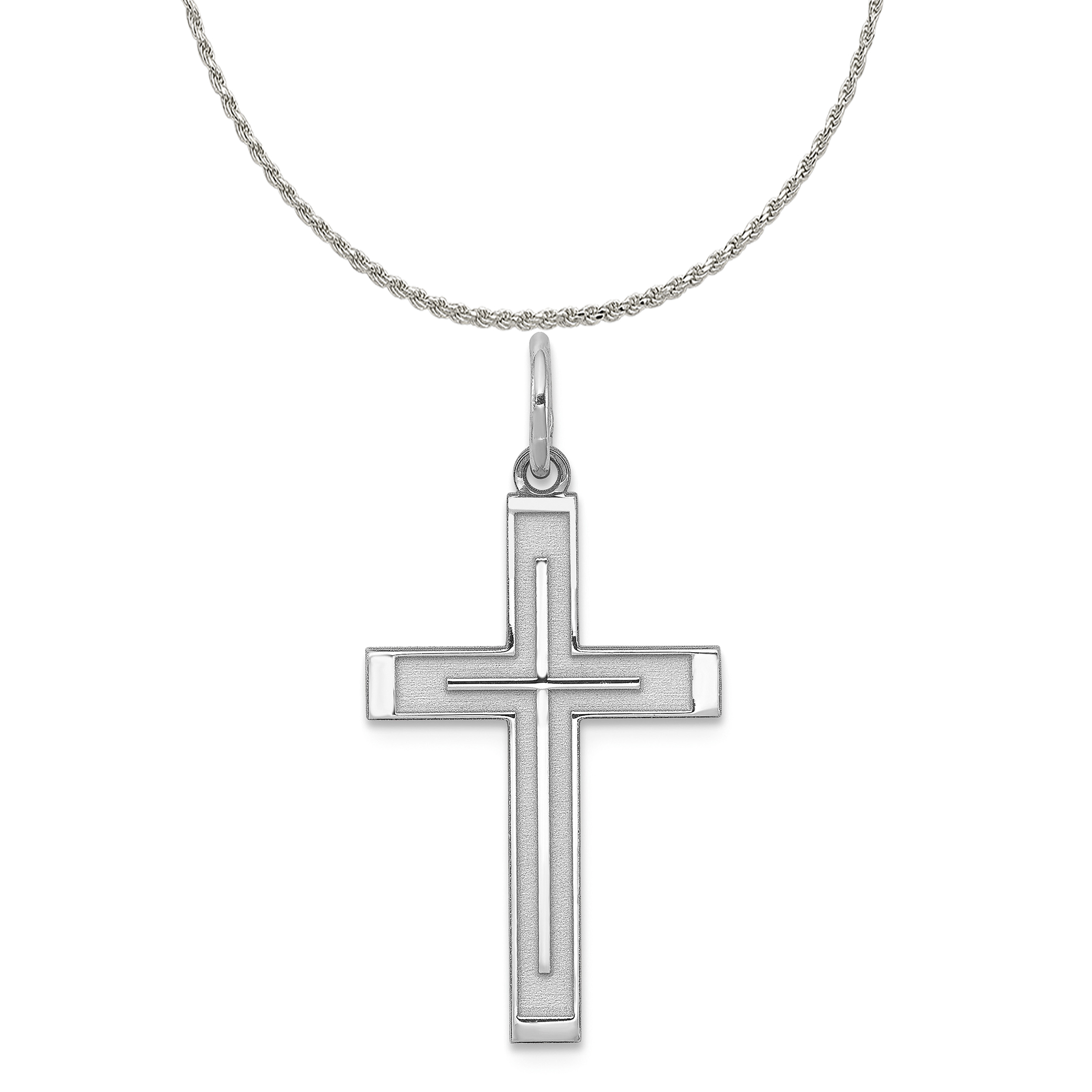 Carat in Karats Sterling Silver Rhodium-Plated Laser Designed Cross ...