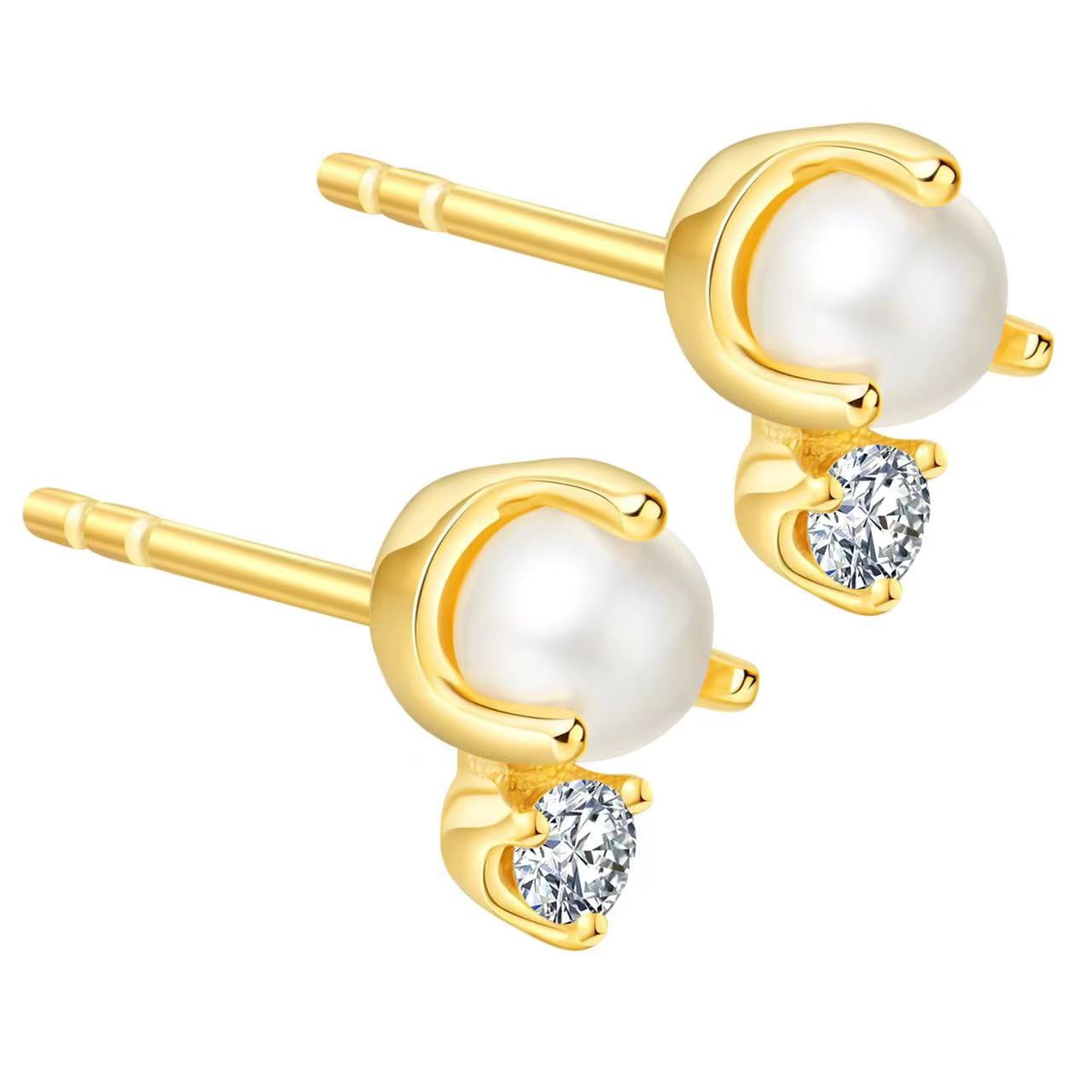 Caratant 14k Solid Gold Diamond & Cultured Pearl Studs ,Solid Gold , No ...