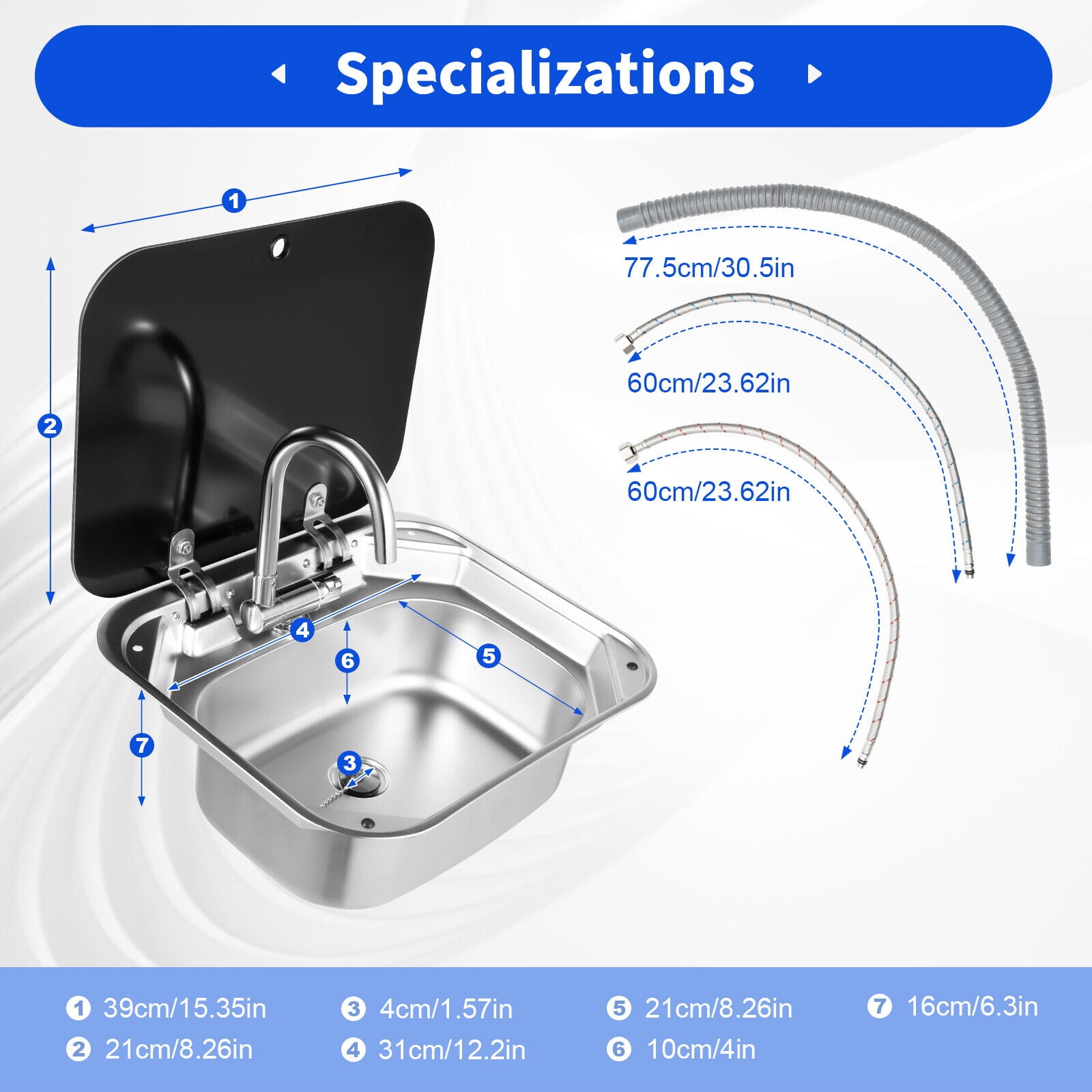 Caravan Camper Hand Wash Basin W/ Faucet RV Kitchen Sink Unit Stainless ...