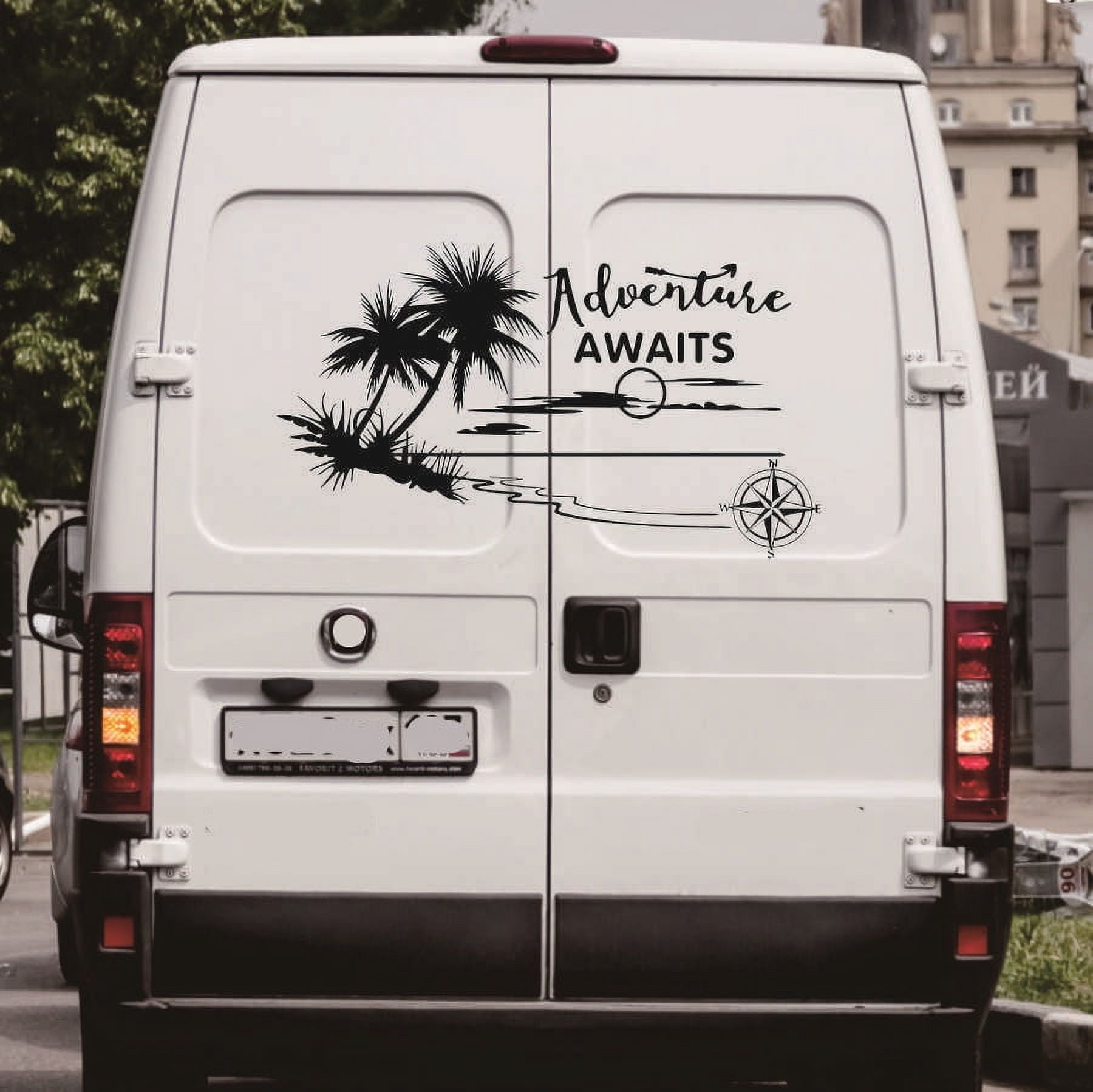 Caravan Camper Van Stripe Graphic Coconut Tree Scenery Vinyl Decal ...