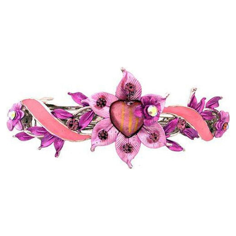 Caravan Pink-Purple Flower Heart Automatic Swarovski Barrette Model No ...