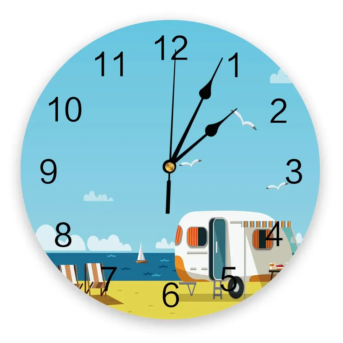 Caravan Sea Beach Chair Seagull Retro Wall Clocks Non Ticking Girl Boy ...