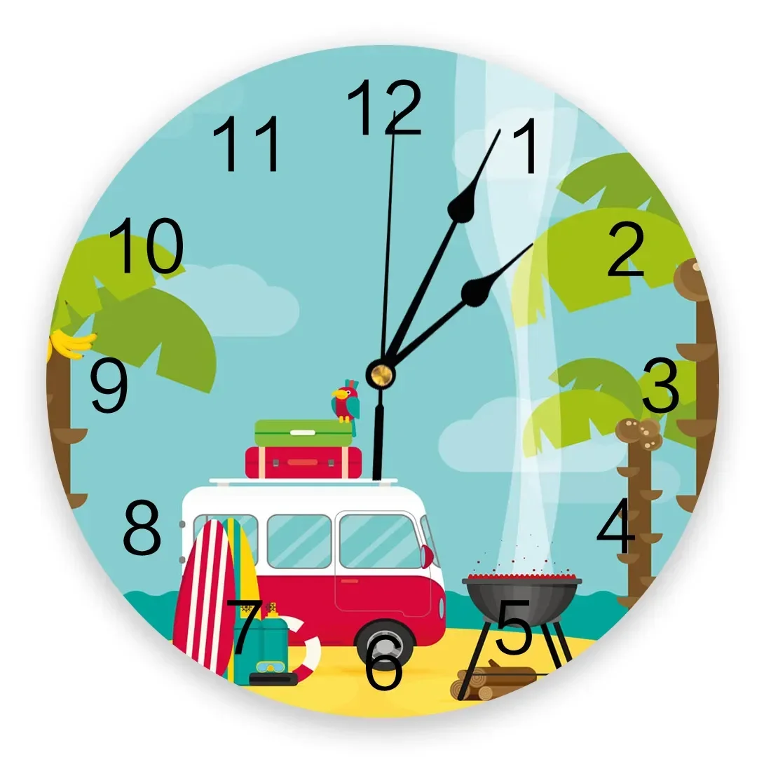 Caravan Sea Beach Chair Seagull Retro Wall Clocks Non Ticking Girl Boy ...