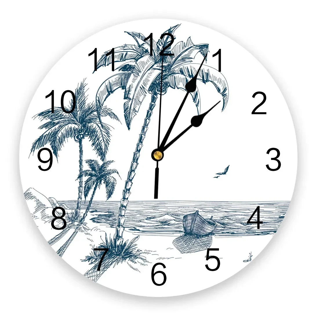 Caravan Sea Beach Chair Seagull Retro Wall Clocks Non Ticking Girl Boy ...