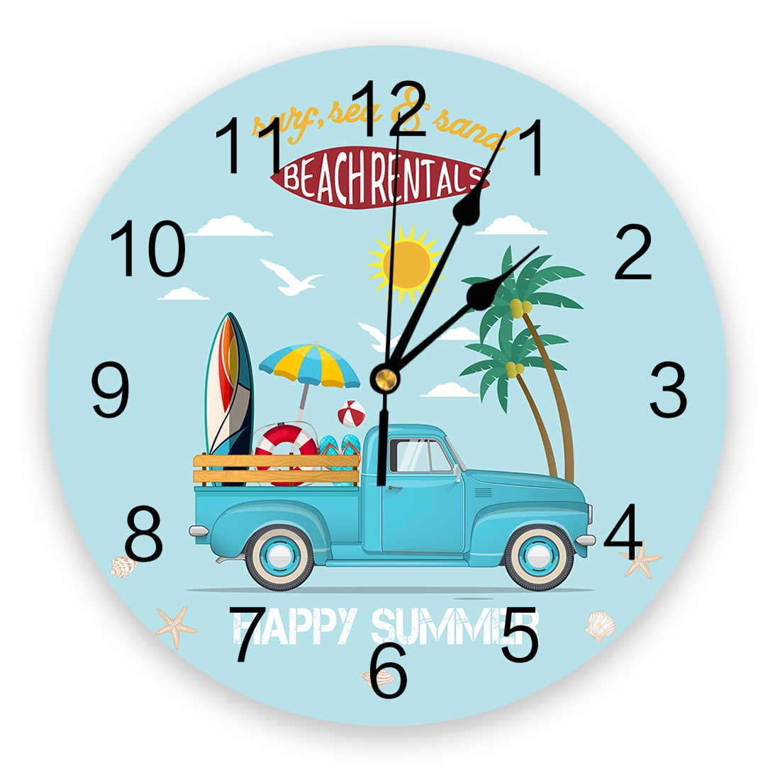 Caravan Sea Beach Chair Seagull Retro Wall Clocks Non Ticking Girl Boy ...