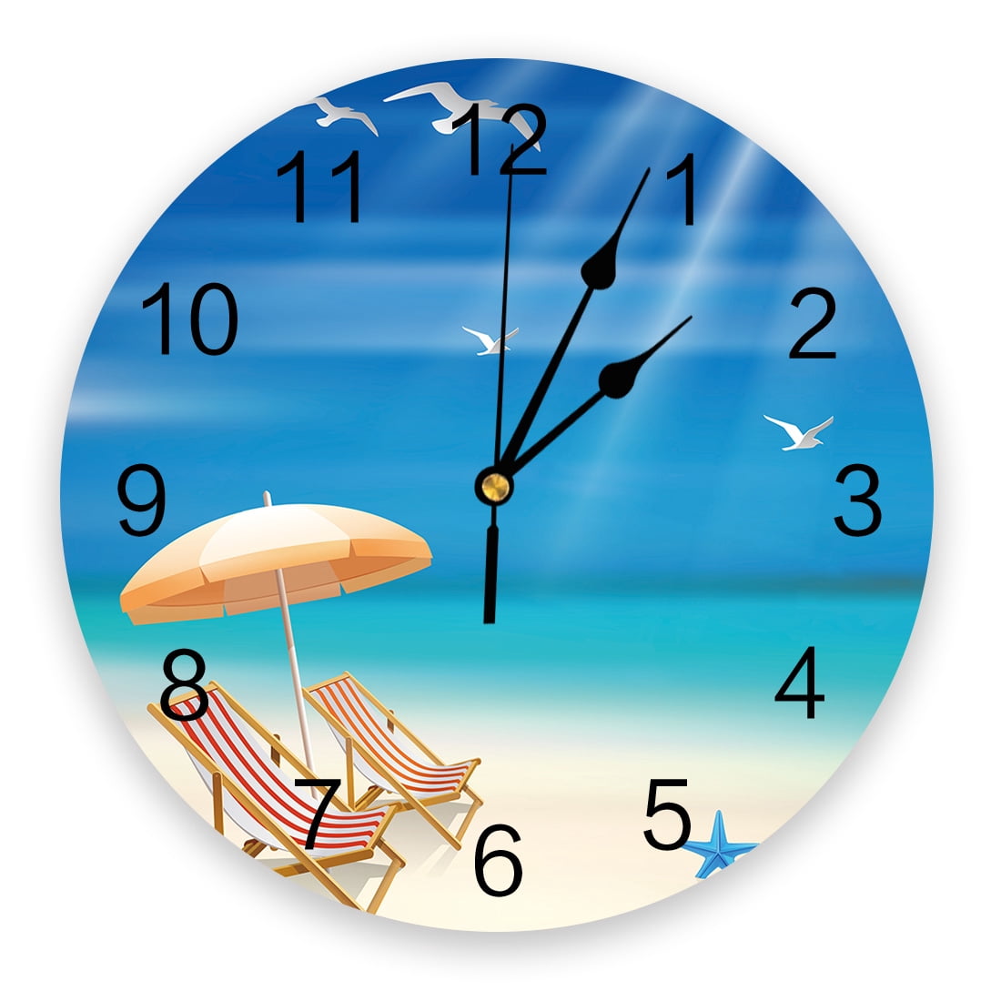 Caravan Sea Beach Chair Seagull Retro Wall Clocks Non Ticking Girl Boy ...