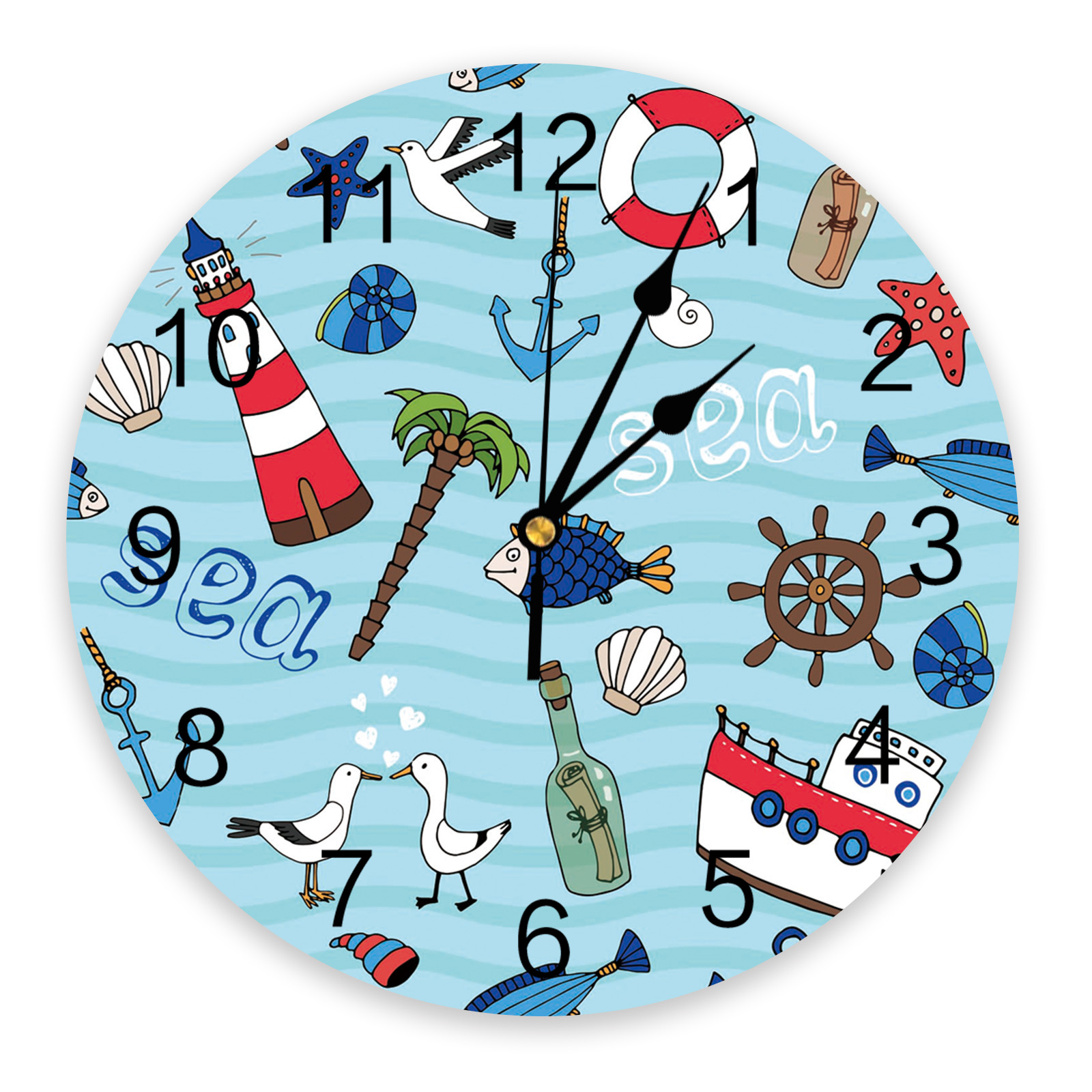 Caravan Sea Beach Chair Seagull Retro Wall Clocks Non Ticking Girl Boy ...
