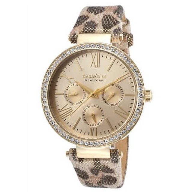 Caravelle New York Metallic Leopard Print Leather Ladies Watch 44N103 ...