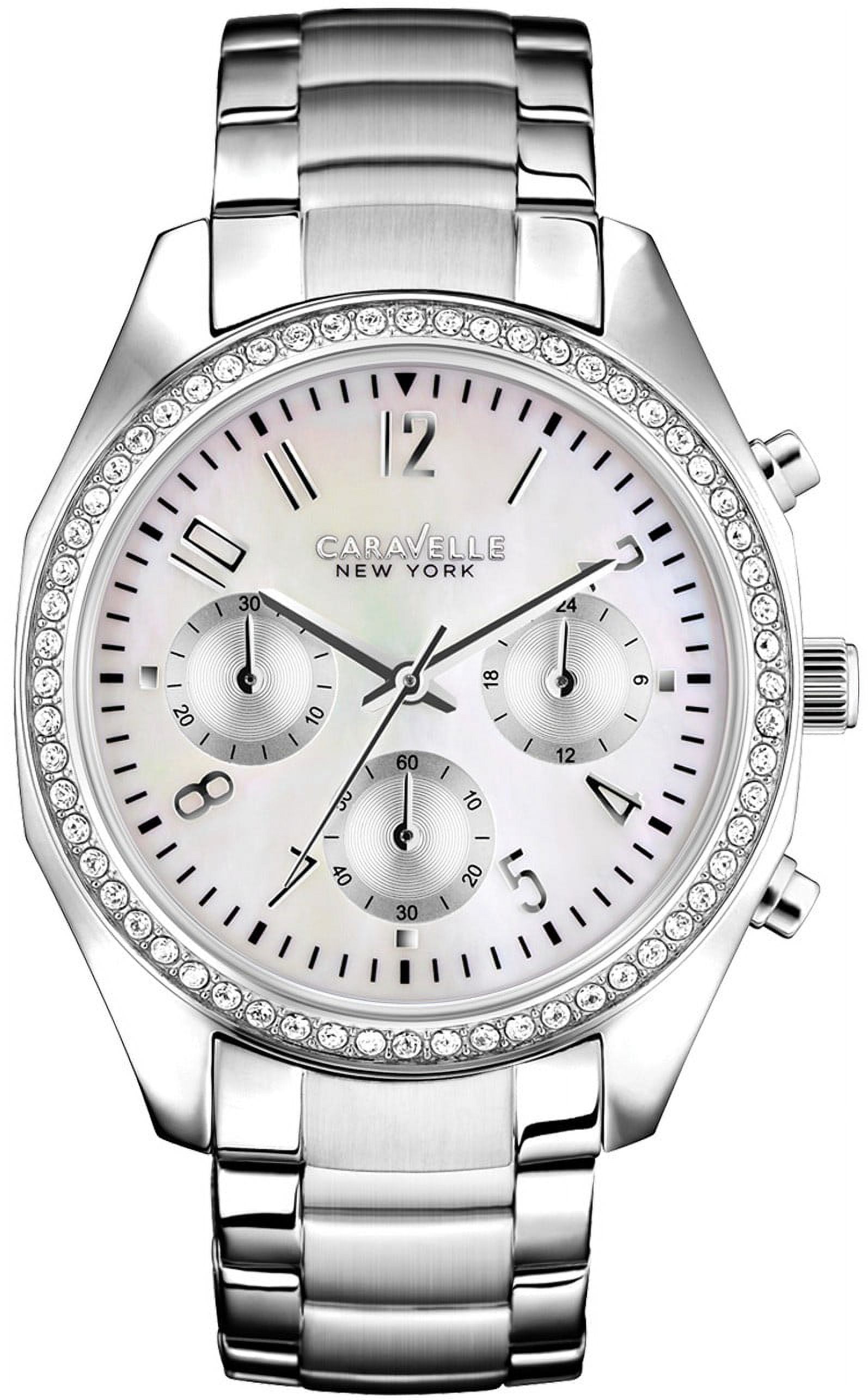 Caravelle Women's Chronograph Stainless Steel Case and Bracelet Pearl ...