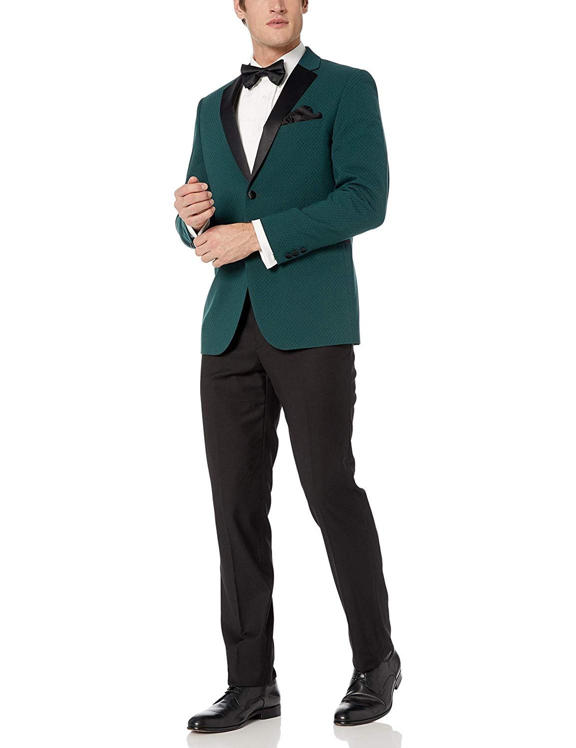 Caravelli Men's 65645 Slim Fit Textured Top 3 Piece Tuxedo - Teal - 38L ...