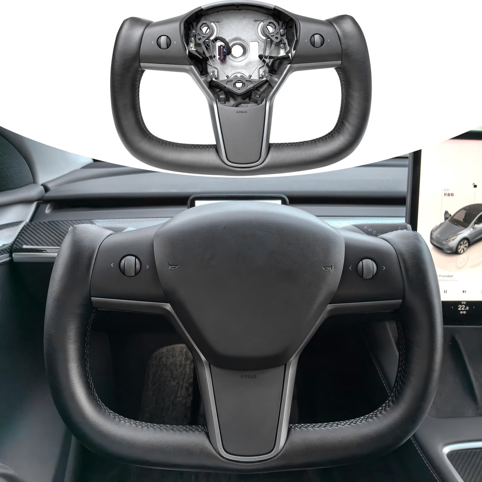 Carbar Black Nappa Leather SSF20 Yoke Steering Wheel with Heating for ...
