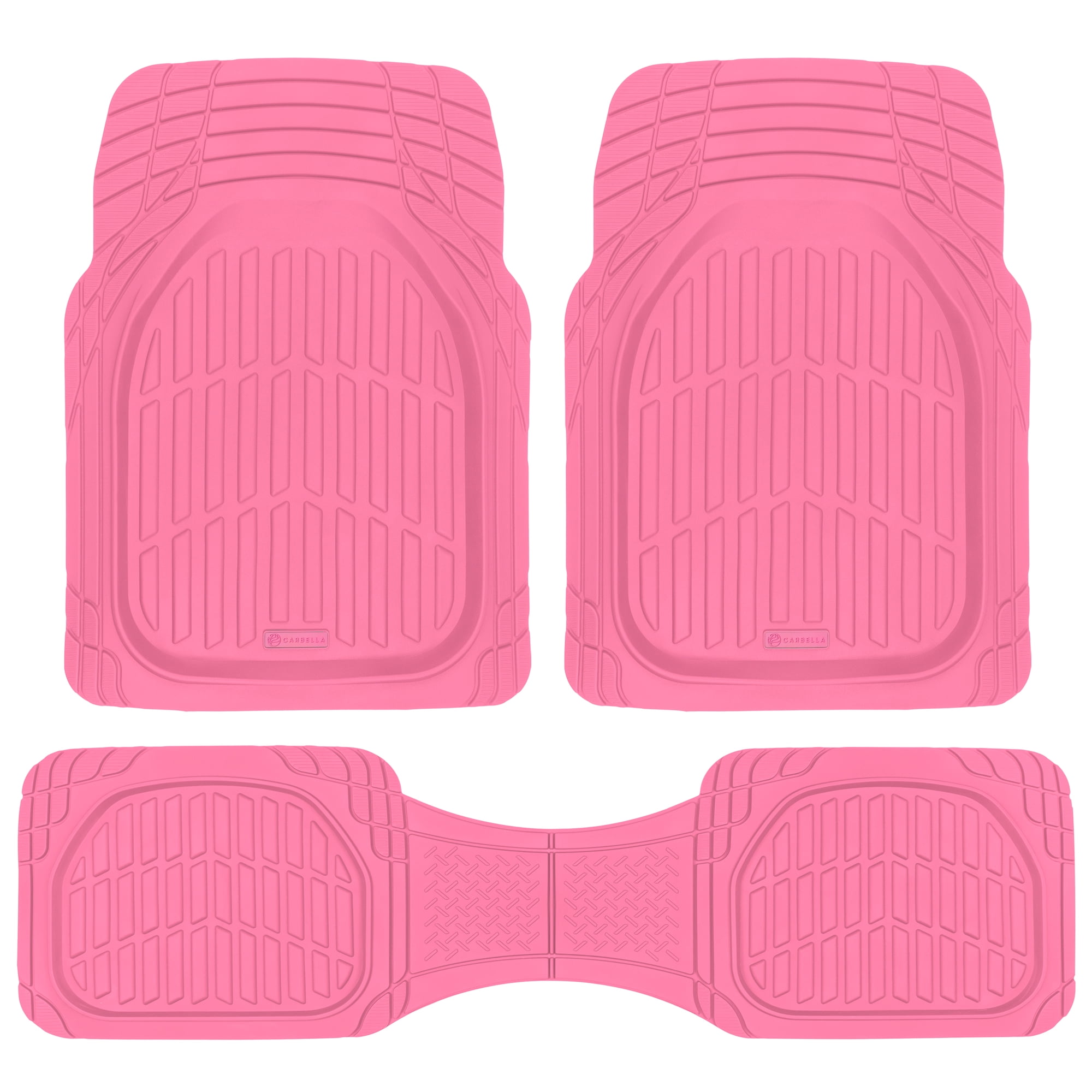 Carbella Pink Car Mats, 3 Piece Full Set Waterproof Trim-to-Fit Pink ...